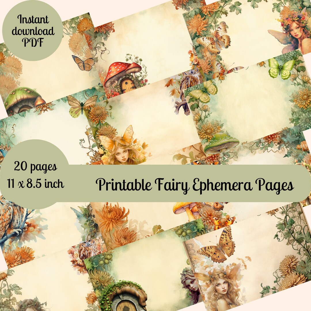 Printable Fairy Theme Ephemera Pages, Scrapbook Junk Journal Papers ...