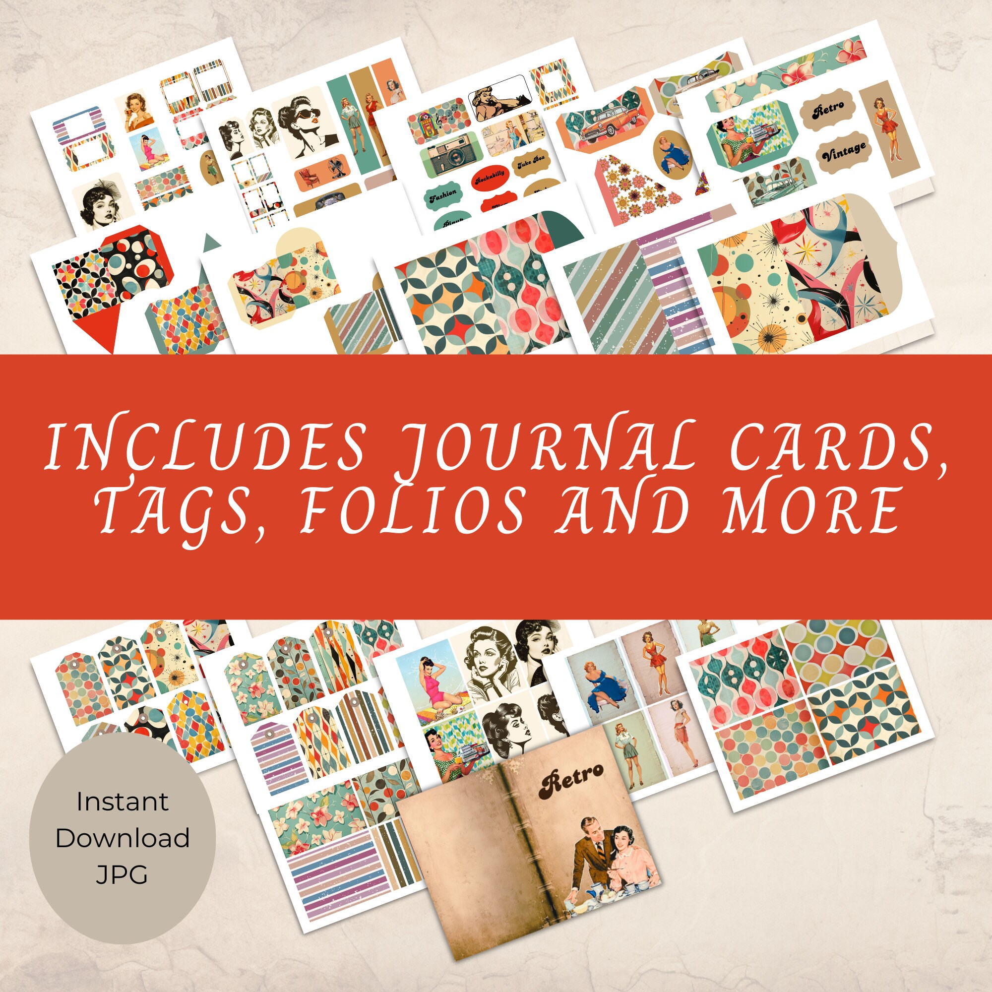 Printable Retro Junk Journal Kit, 27 Pages, Book Cover, Papers ...