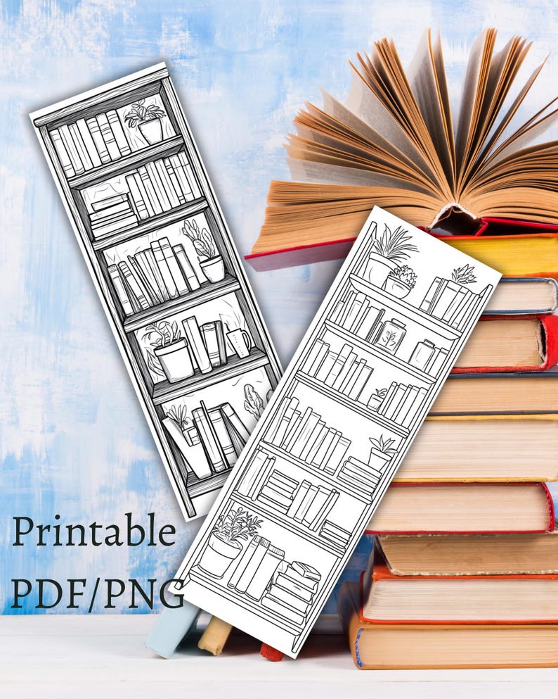 Printable 10 X Bookcase Coloring Bookmarks, Instant Download PDF/PNG - Etsy