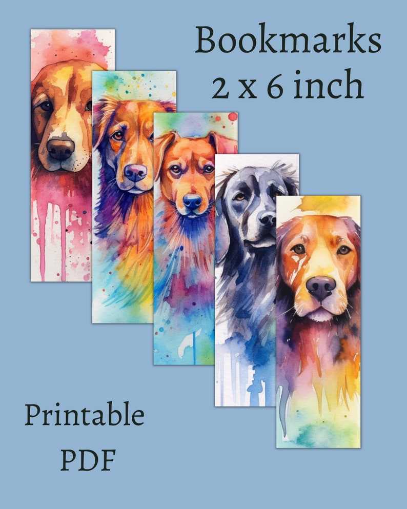 Printable 10 X Watercolor Dog Themed Bookmarks, Instant Download PDF ...
