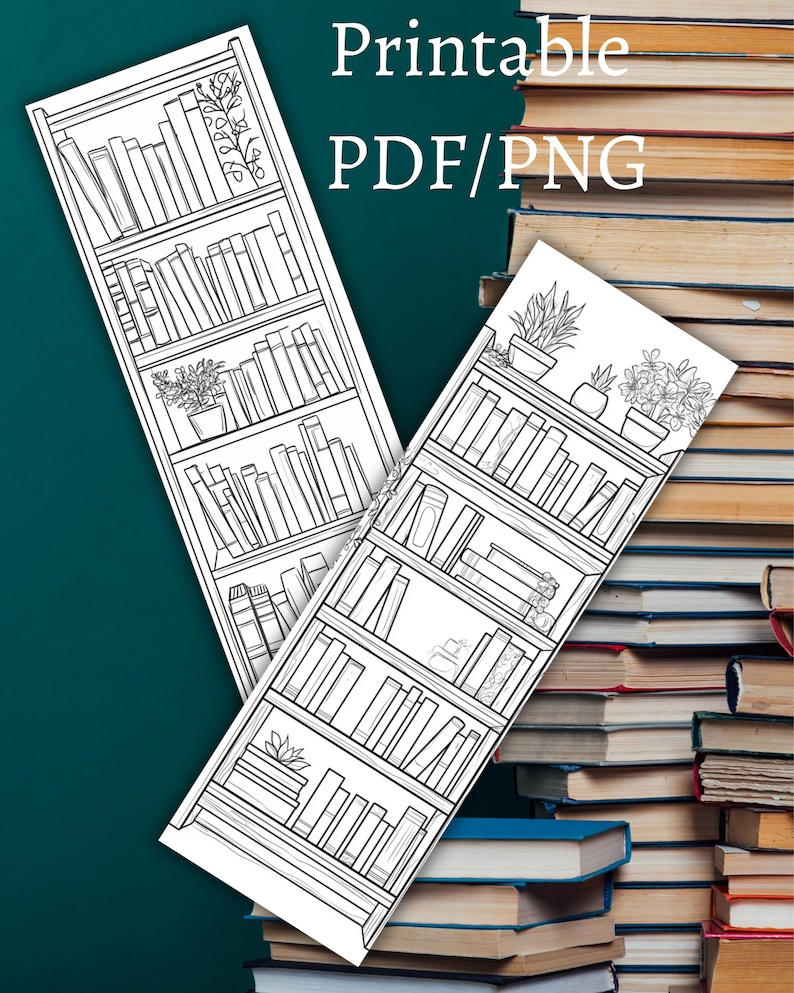 Printable 10 X Bookcase Coloring Bookmarks, Instant Download PDF/PNG - Etsy