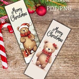 Printable 10 X Christmas Teddy and Trees Bookmarks, Instant Download ...