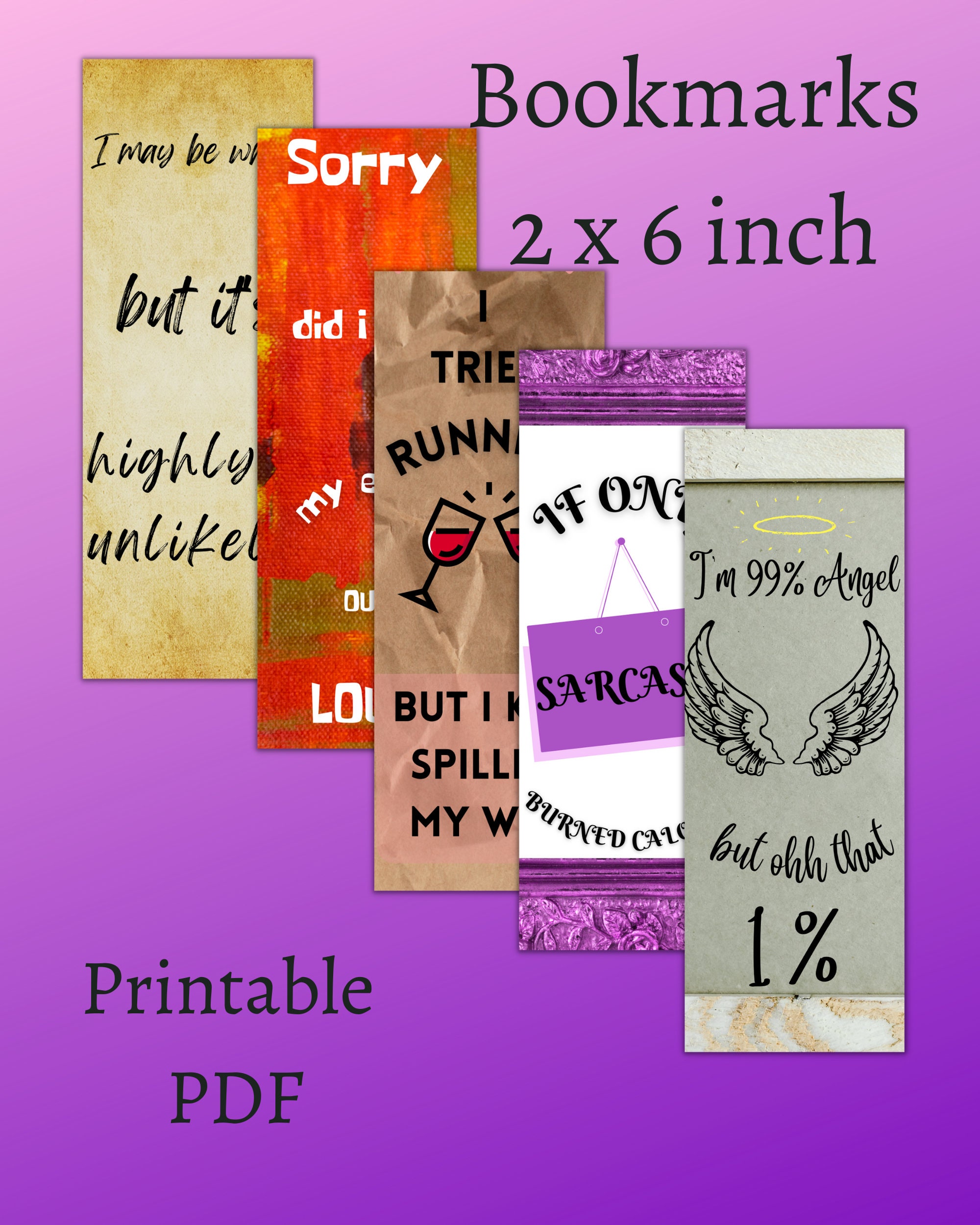 Printable 10 X A Little Bit Sarcastic Quote Bookmarks, Instant Download ...