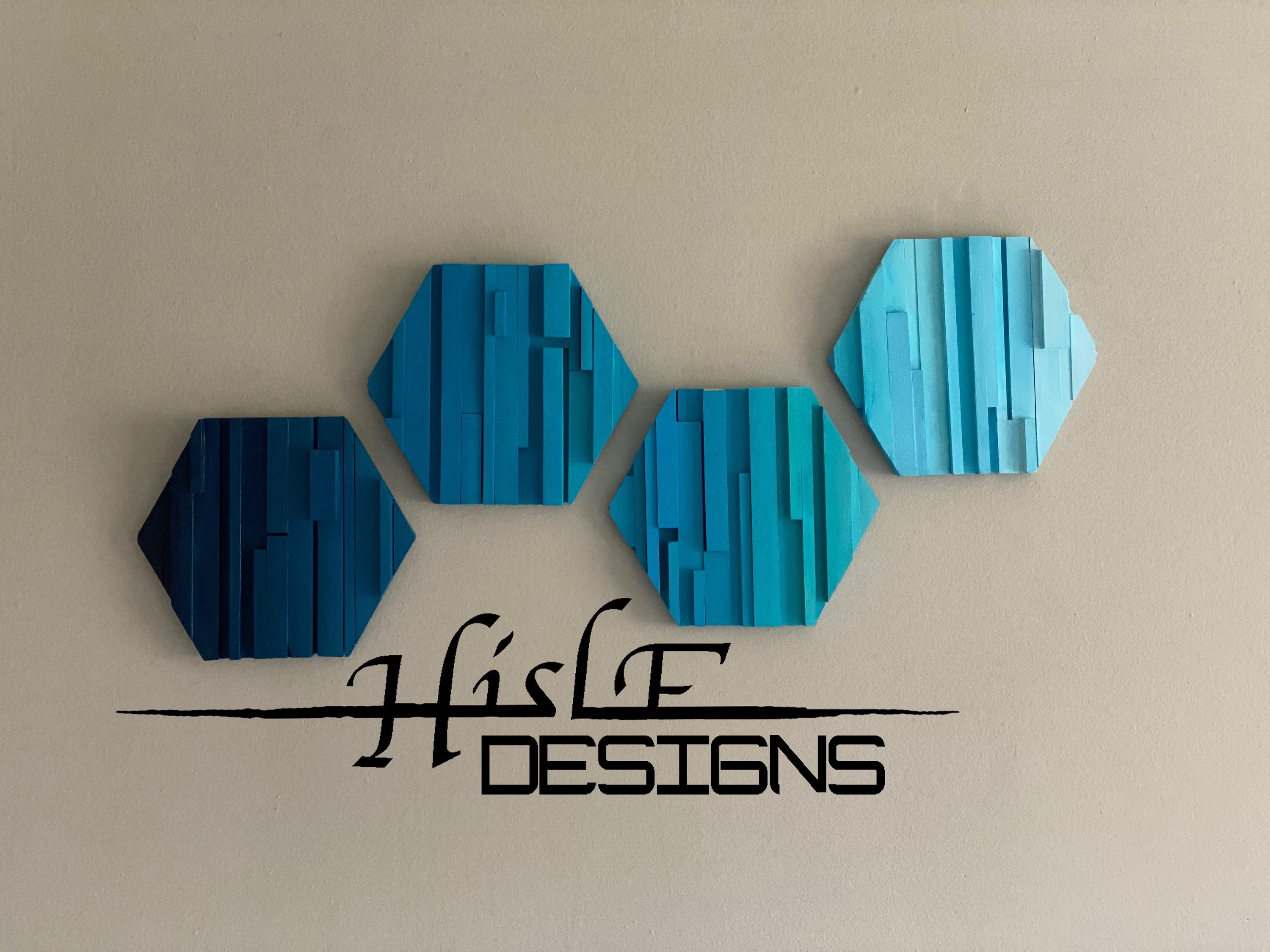 Hexagon Blue Gradient Set of 4 Hexagon Wall Art Dimensional Wood Art ...