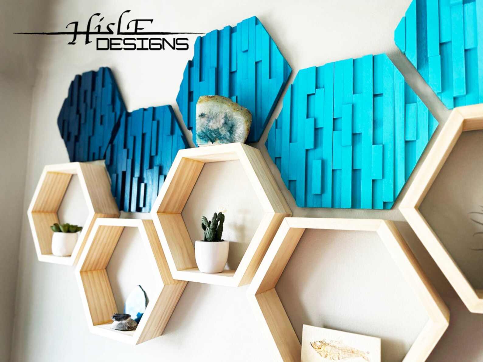 Hexagon Blue to White Gradient - 14" Hexagon Wall Art - Dimensional ...