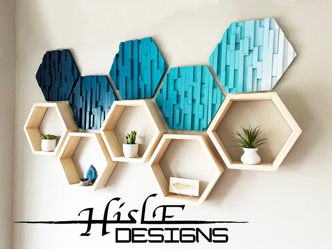 Hexagon Blue to White Gradient - 14" Hexagon Wall Art - Dimensional ...