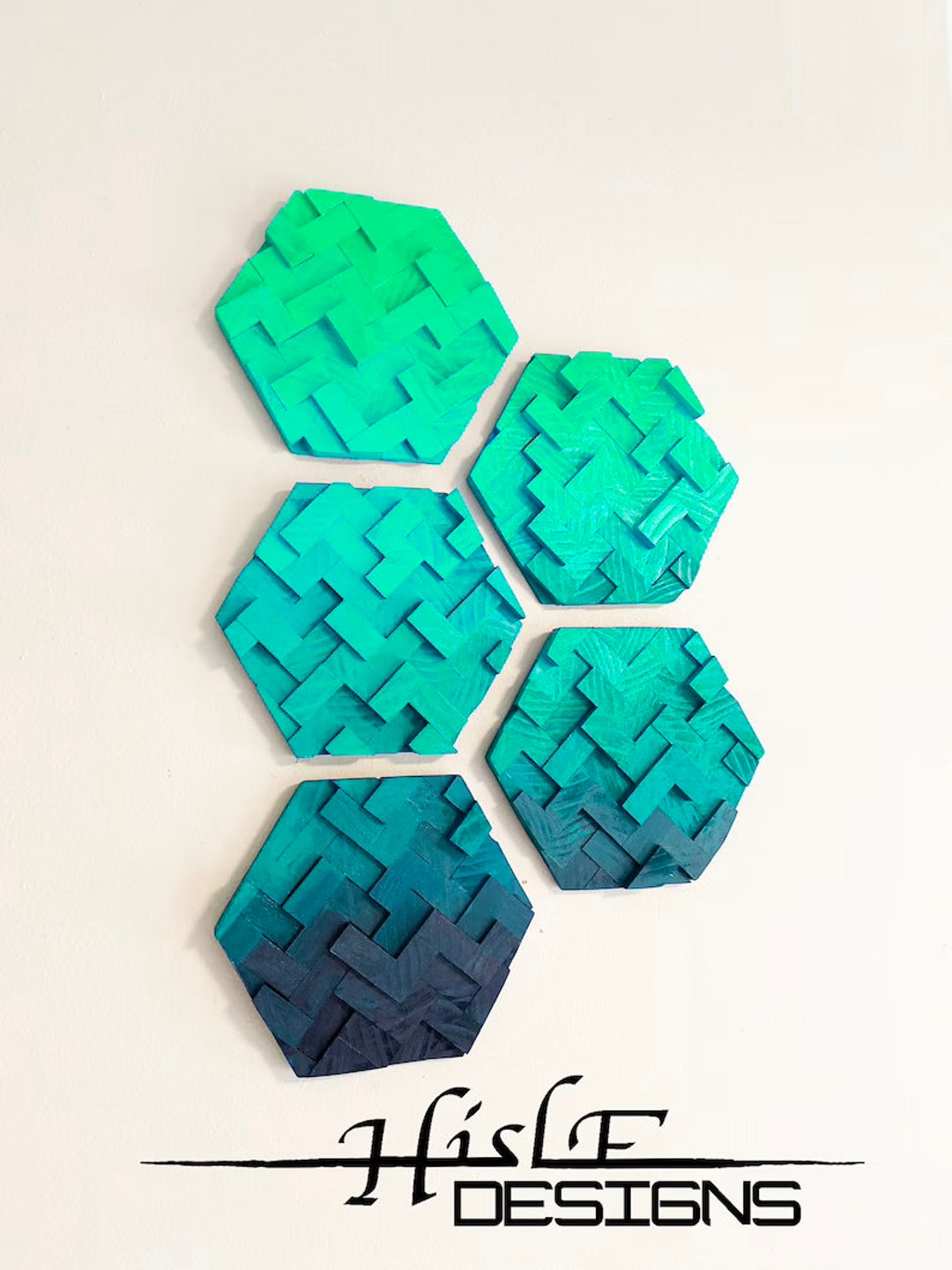 Hexagon Decor Wood Parametric Art Blue-green Art Ombre Wood Art Sound ...