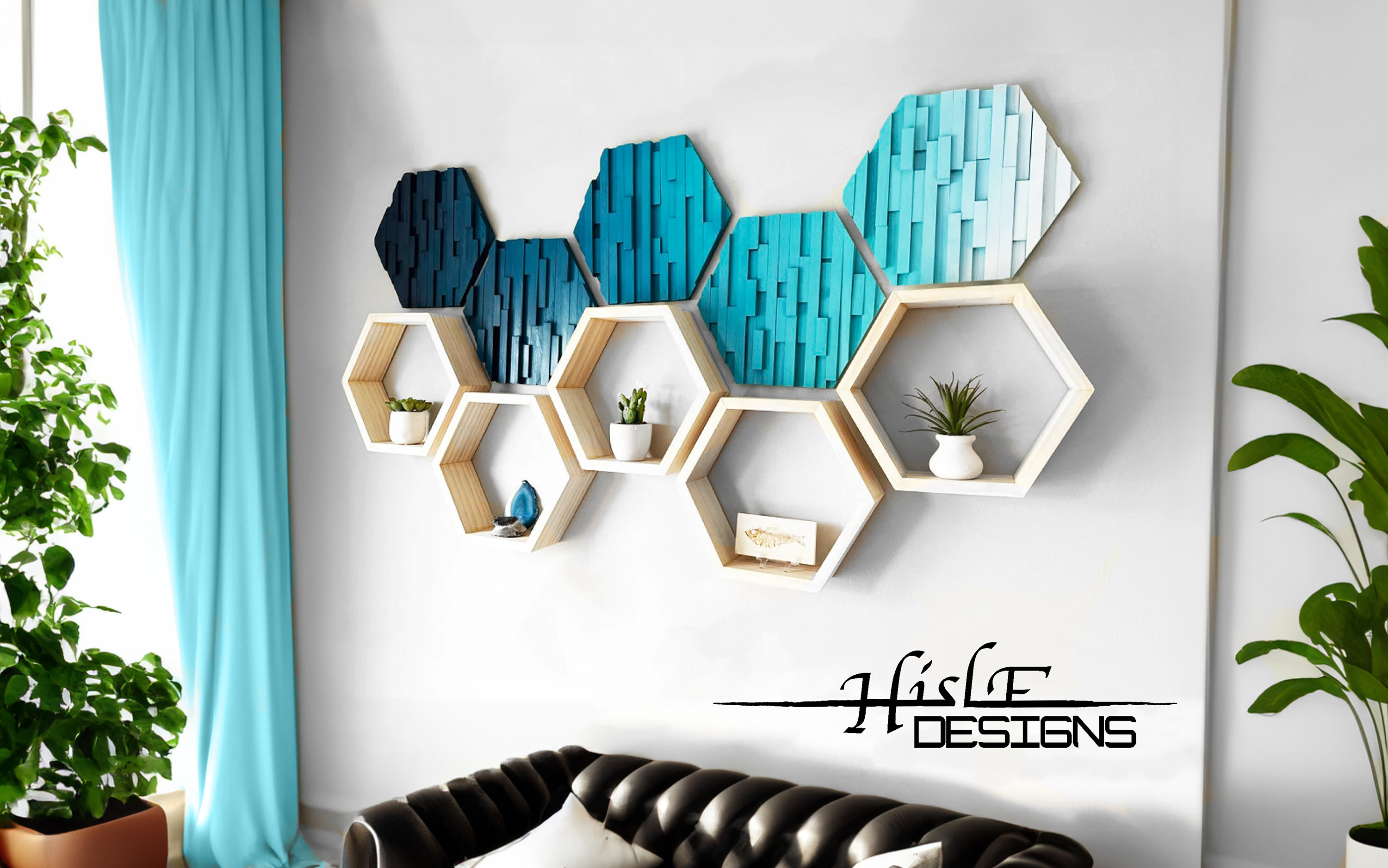 Hexagon Blue to White Gradient 14 Hexagon Wall Art Dimensional Wood Art ...