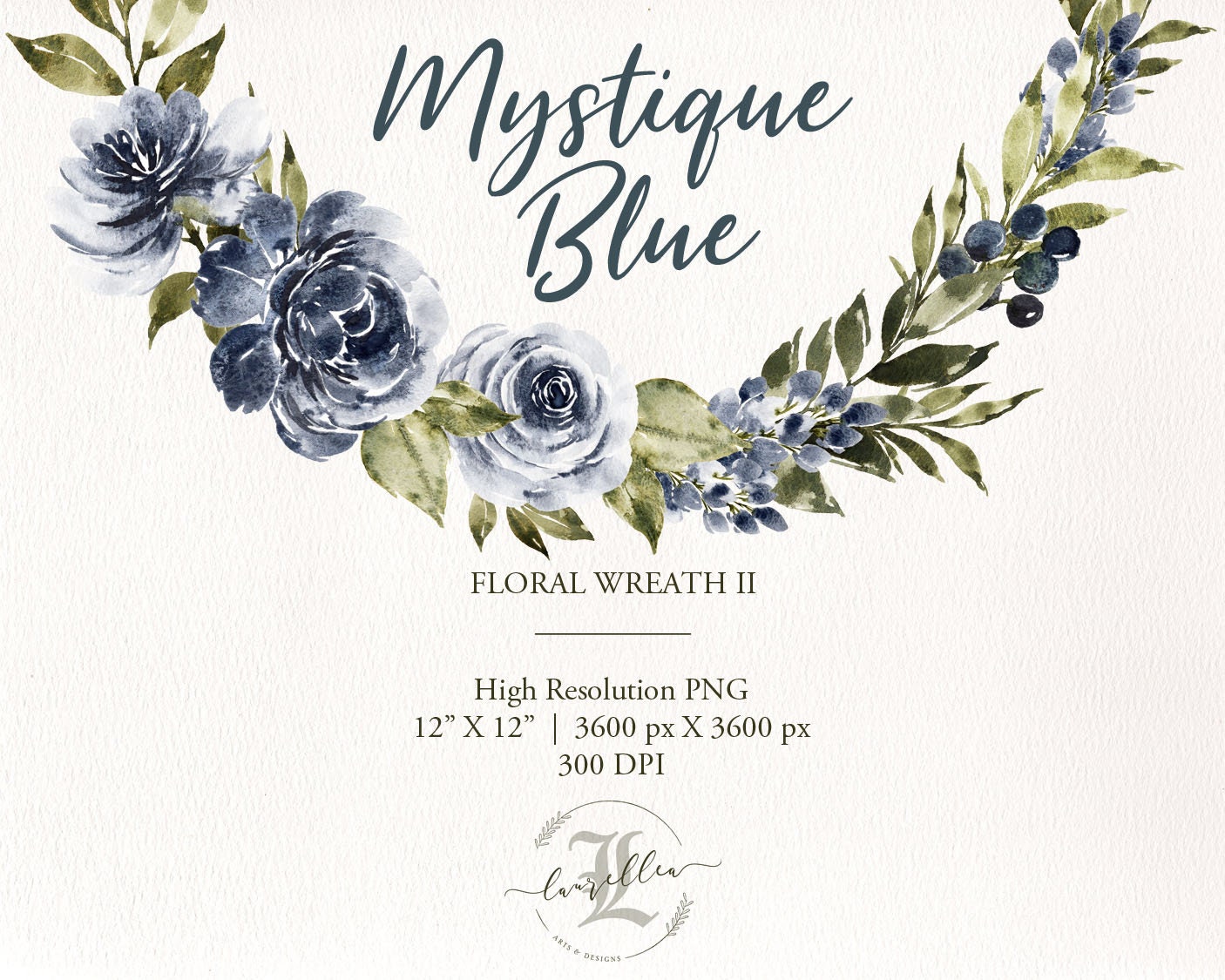 Blue Watercolor Floral Wreath Clip Art Blue Peonies and Roses Digital ...