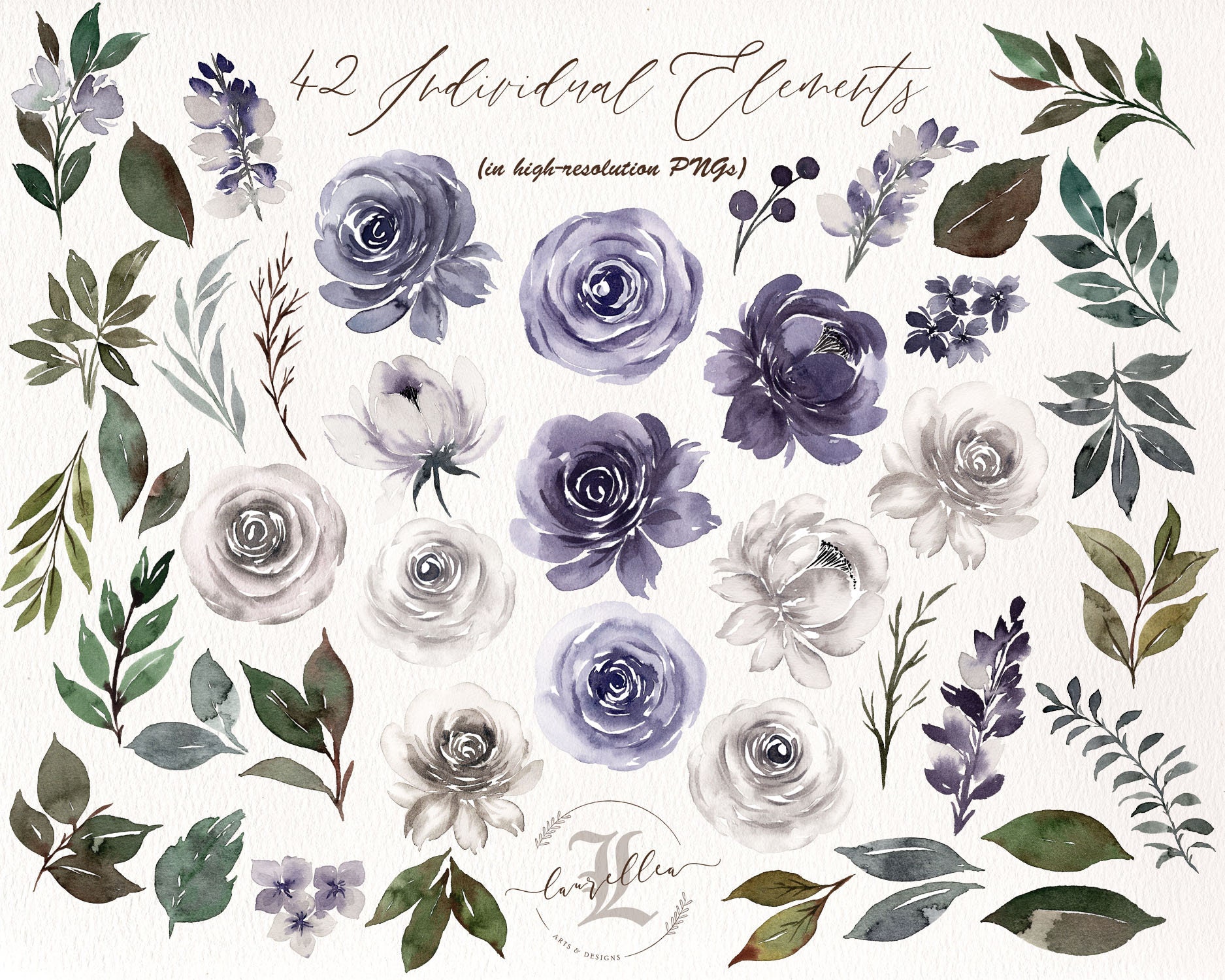 Purple Watercolor Floral Clipart, Floral Elements & Arrangements ...