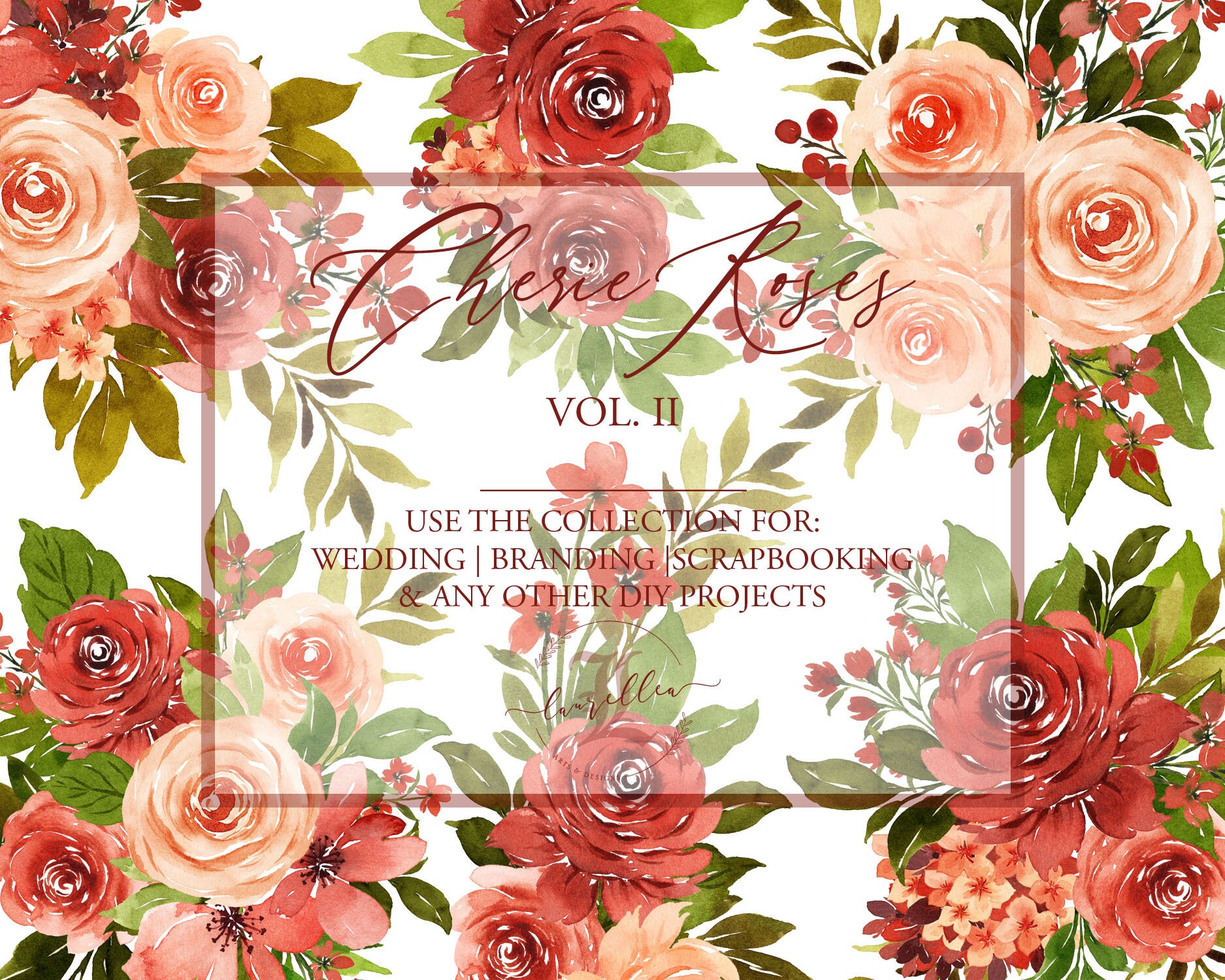 Watercolor Floral Clipart, Red and Peach Flower Arrangements, Wedding ...