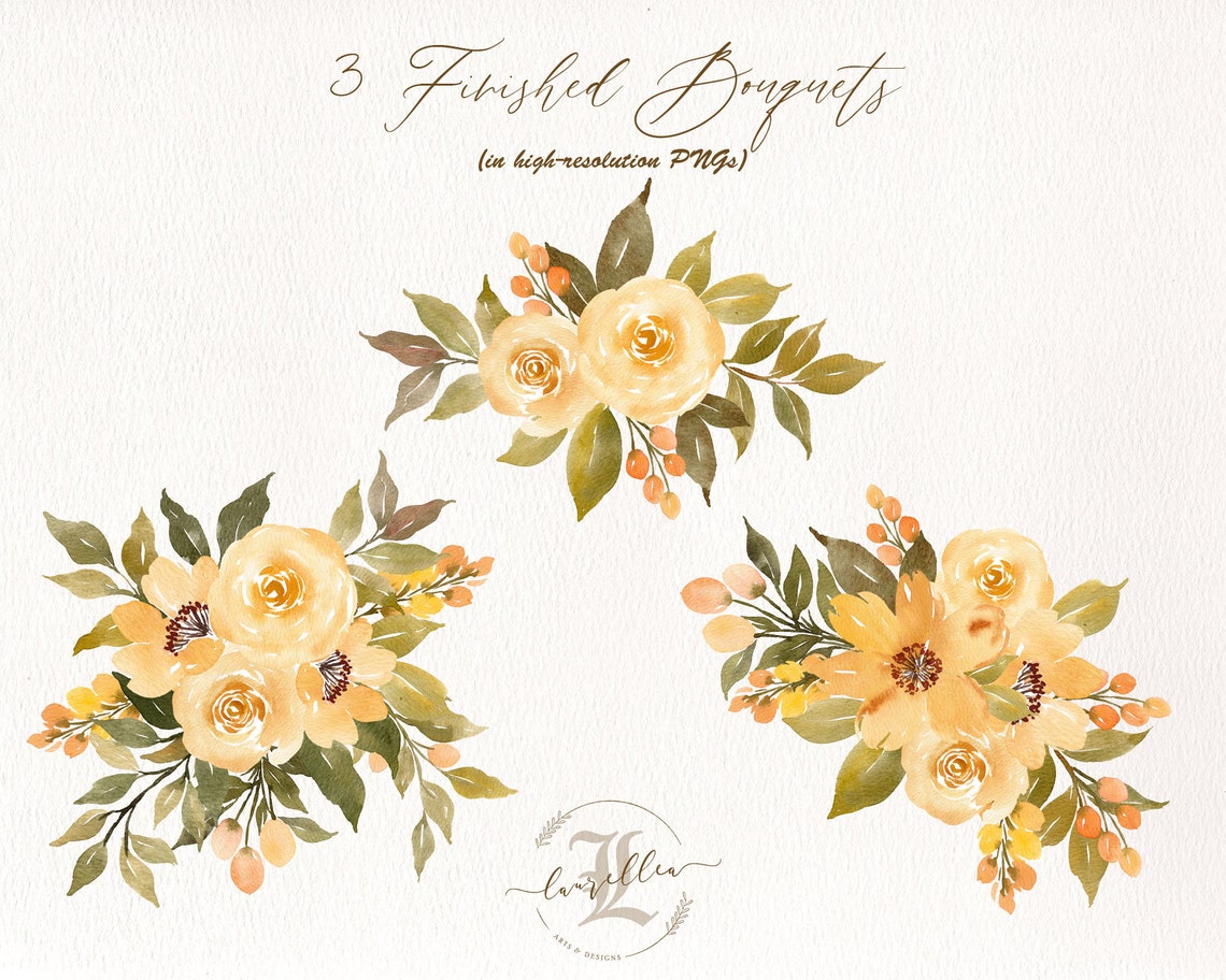 Watercolor Floral Clipart, Floral Elements & Arrangements, Pastel ...