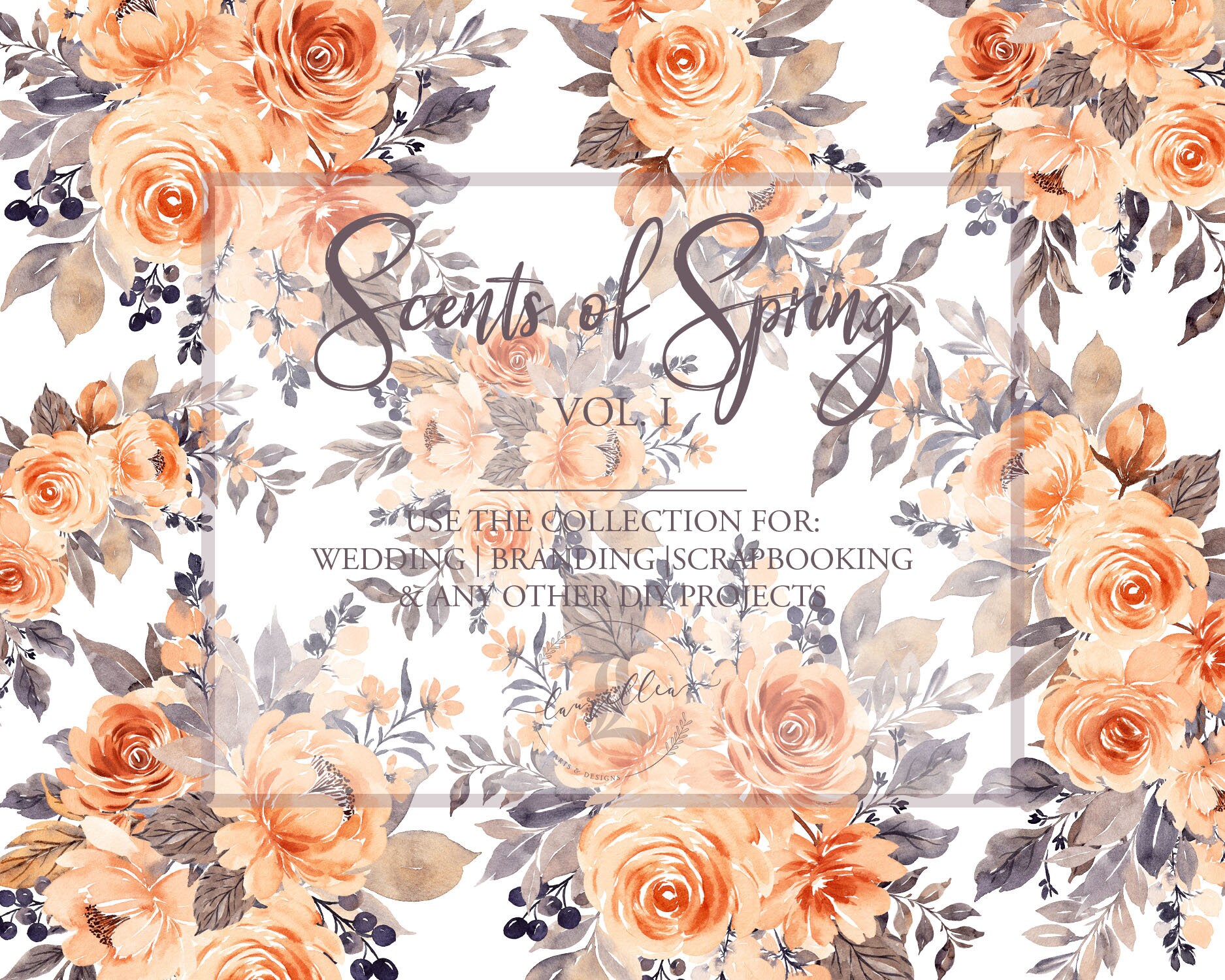 Spring Watercolor Floral Clipart, Spring Floral Elements and ...