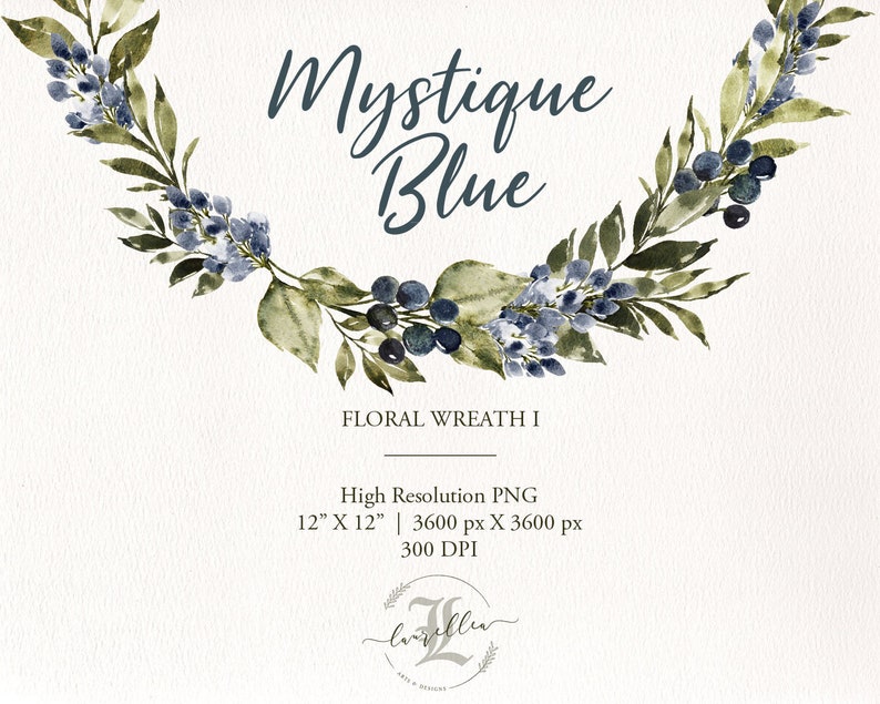 Blue Watercolor Floral Wreath Clip Art Blue Flower Wreath Digital ...