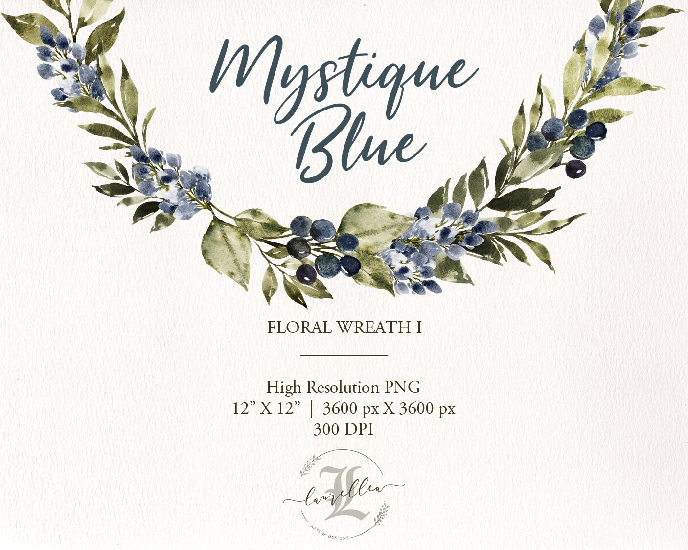 Blue Watercolor Floral Wreath Clip Art Blue Flower Wreath Digital ...
