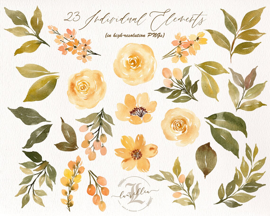 Watercolor Floral Clipart, Floral Elements & Arrangements, Pastel ...