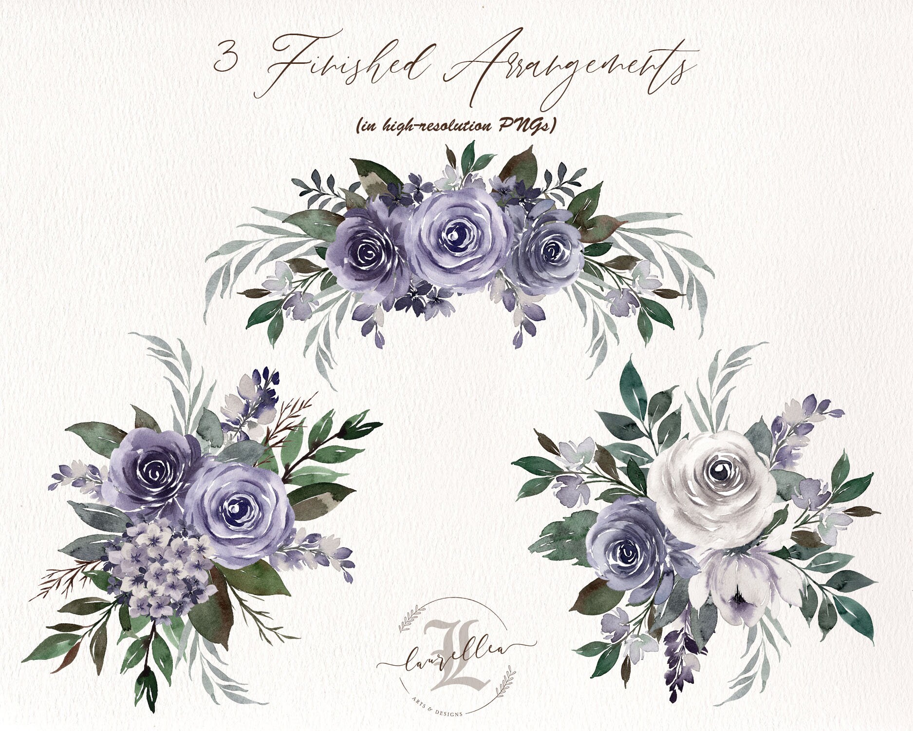 Purple Watercolor Floral Clipart, Floral Elements & Arrangements ...