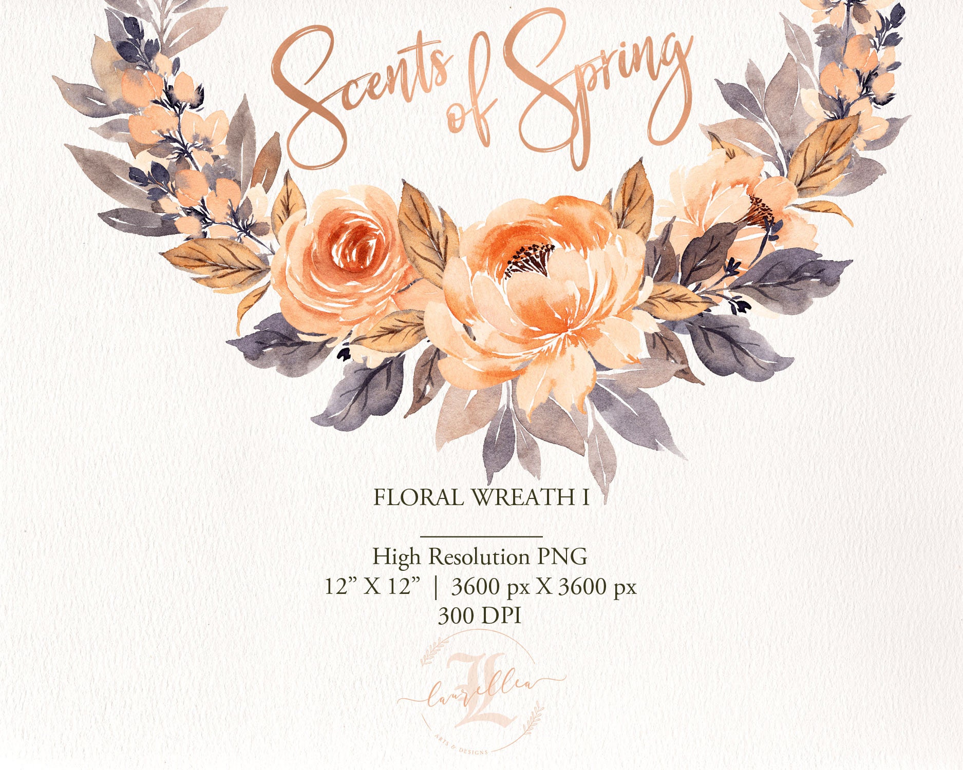 Peach Watercolor Floral Wreath Clipart, Spring Wedding Floral Wreath ...