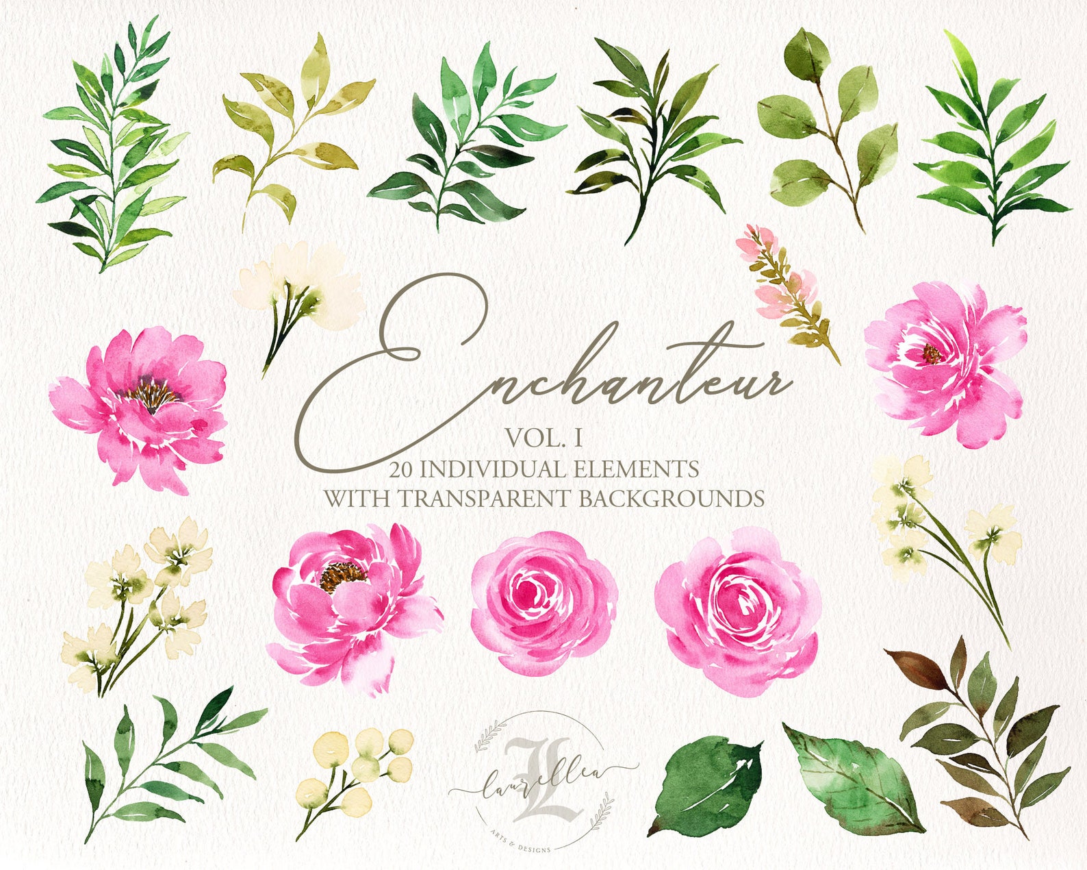 Spring Handpainted Watercolor Floral Elements & Arrangements Clipart ...
