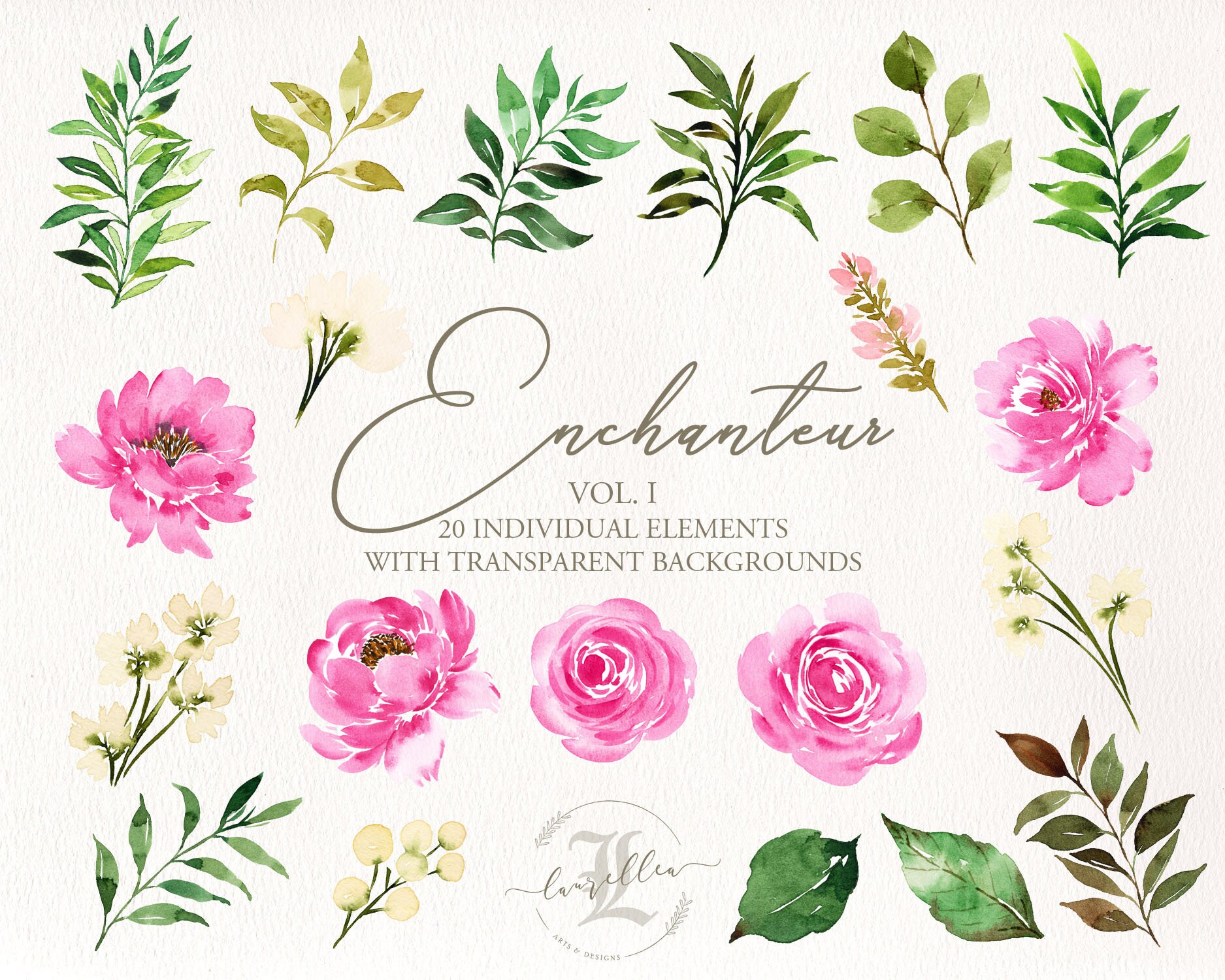 Spring Handpainted Watercolor Floral Elements & Arrangements Clipart ...