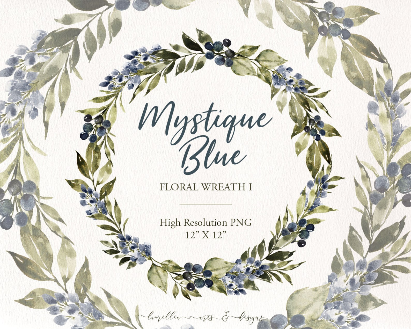 Blue Watercolor Floral Wreath Clip Art Blue Flower Wreath Digital ...