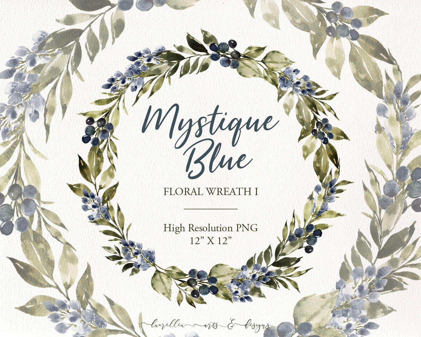 Blue Watercolor Floral Wreath Clip Art Blue Flower Wreath Digital ...