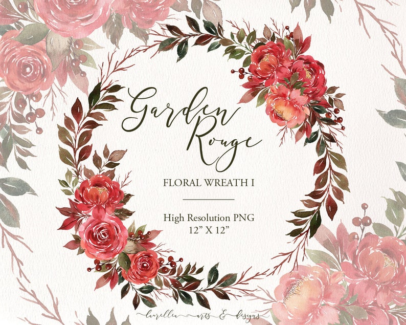 Red Watercolor Floral Wreath Clip Art | Red Peonies and Roses Clip Art ...