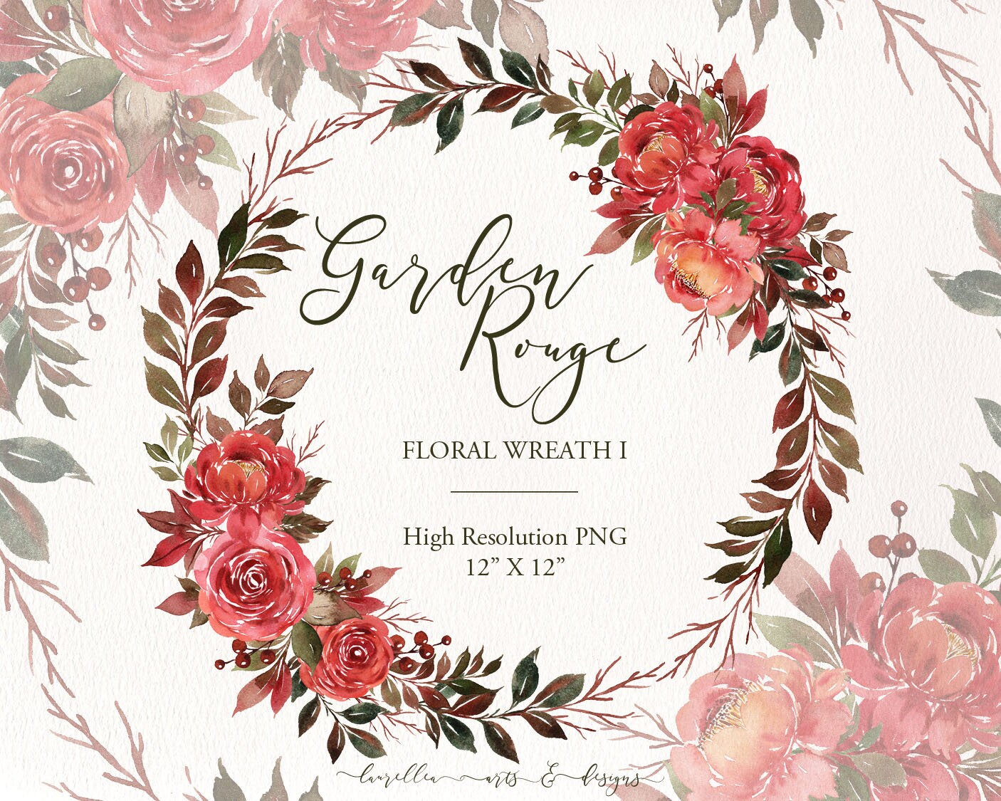 Red Watercolor Floral Wreath Clip Art | Red Peonies and Roses Clip Art ...