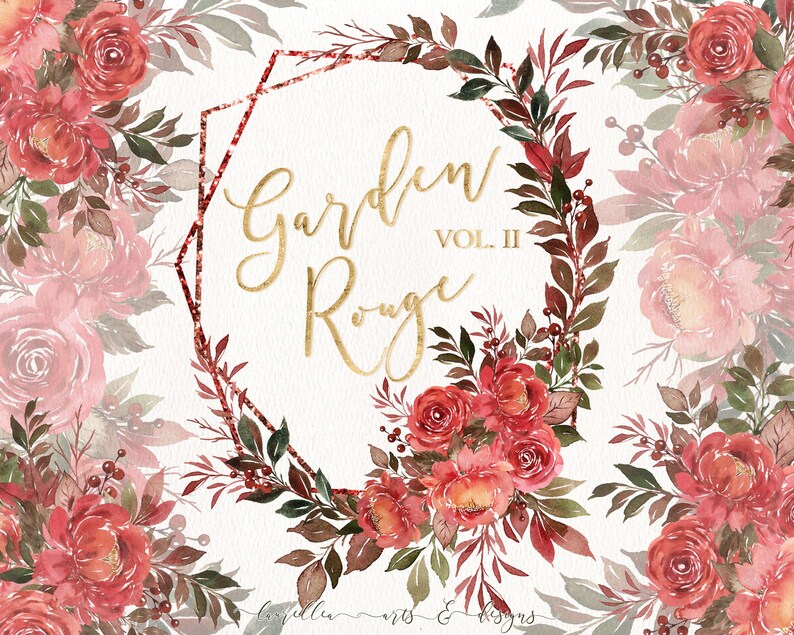 Watercolor Floral Clipart, Spring Floral Frames, Red Roses and Peonies ...