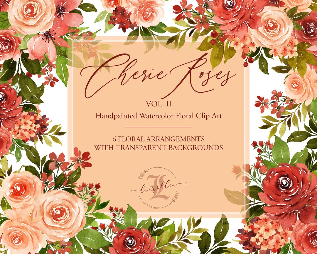 Watercolor Floral Clipart, Red and Peach Flower Arrangements, Wedding ...