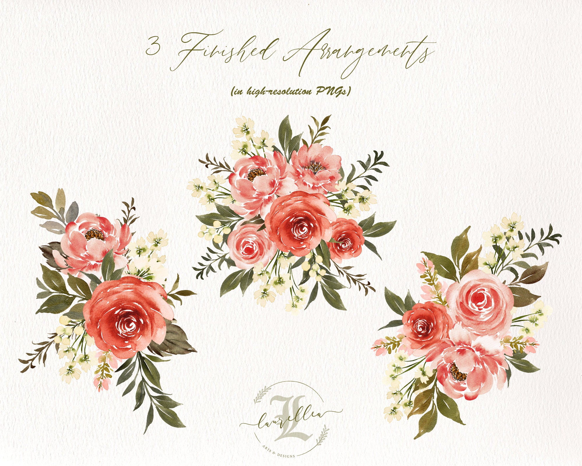 Watercolor Floral Clipart, Spring Floral Arrangements, Peach, Salmon ...