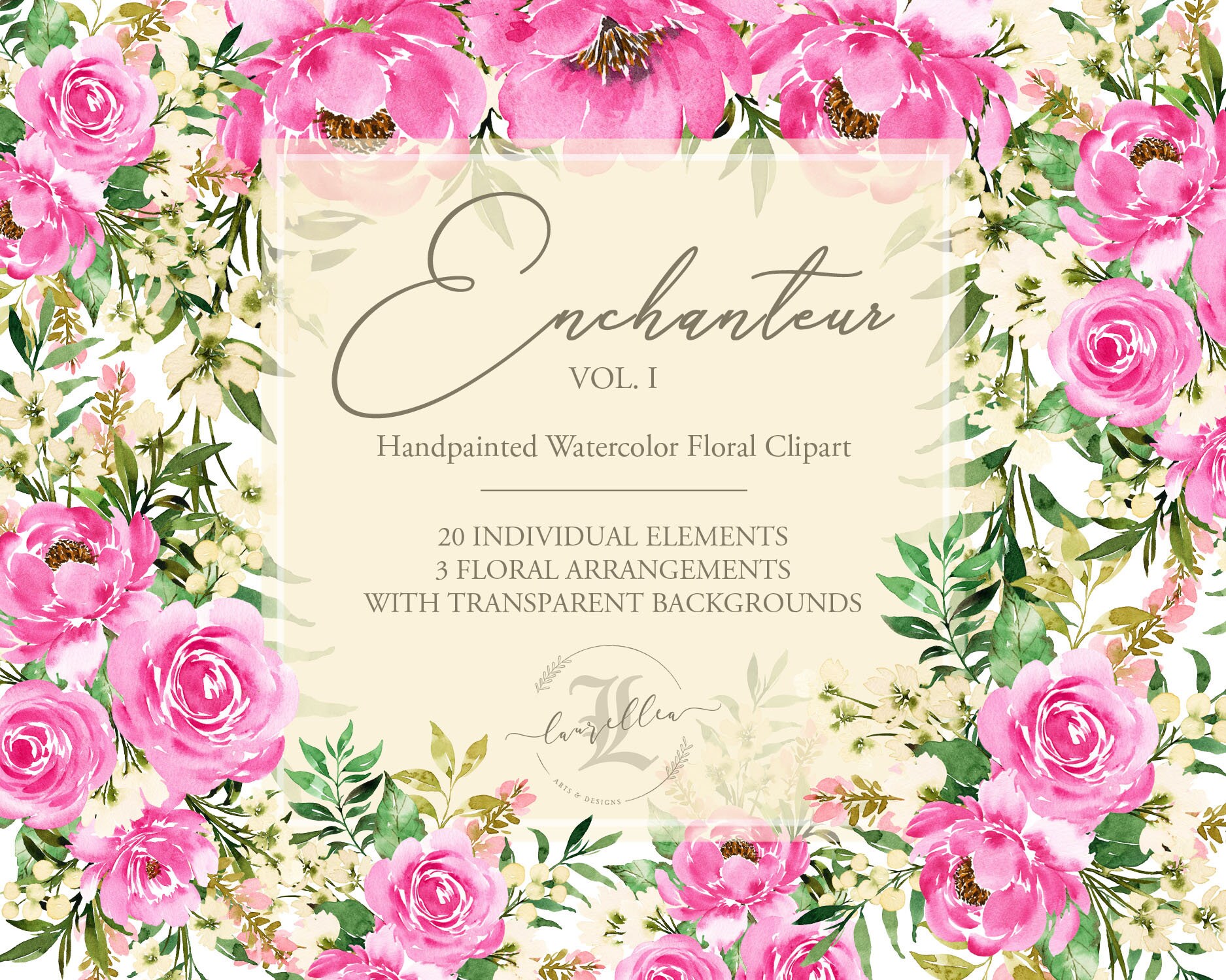 Spring Handpainted Watercolor Floral Elements & Arrangements Clipart ...