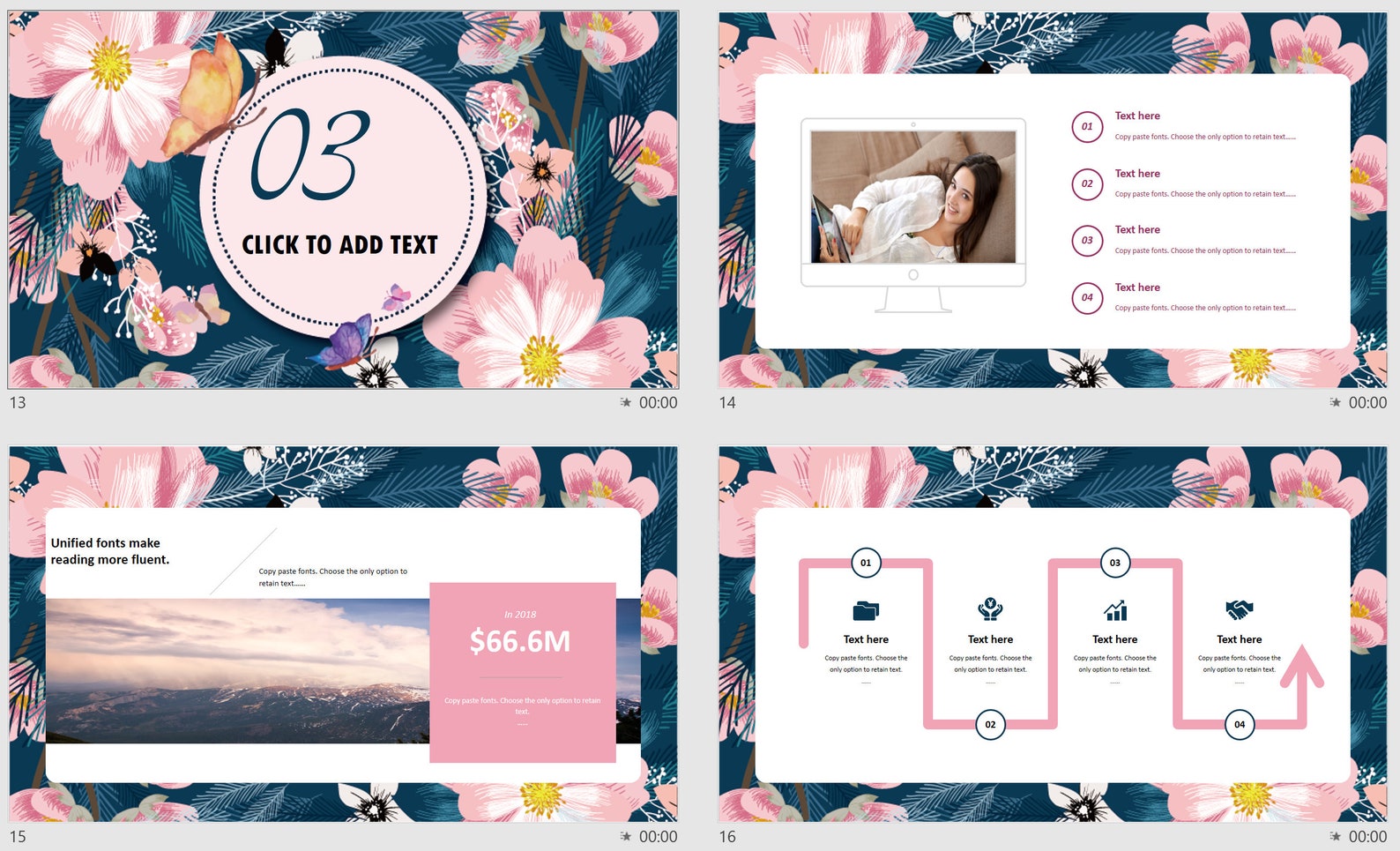Pink and Blue Floral Powerpoint Template, Feminine Powerpoint, Floral ...