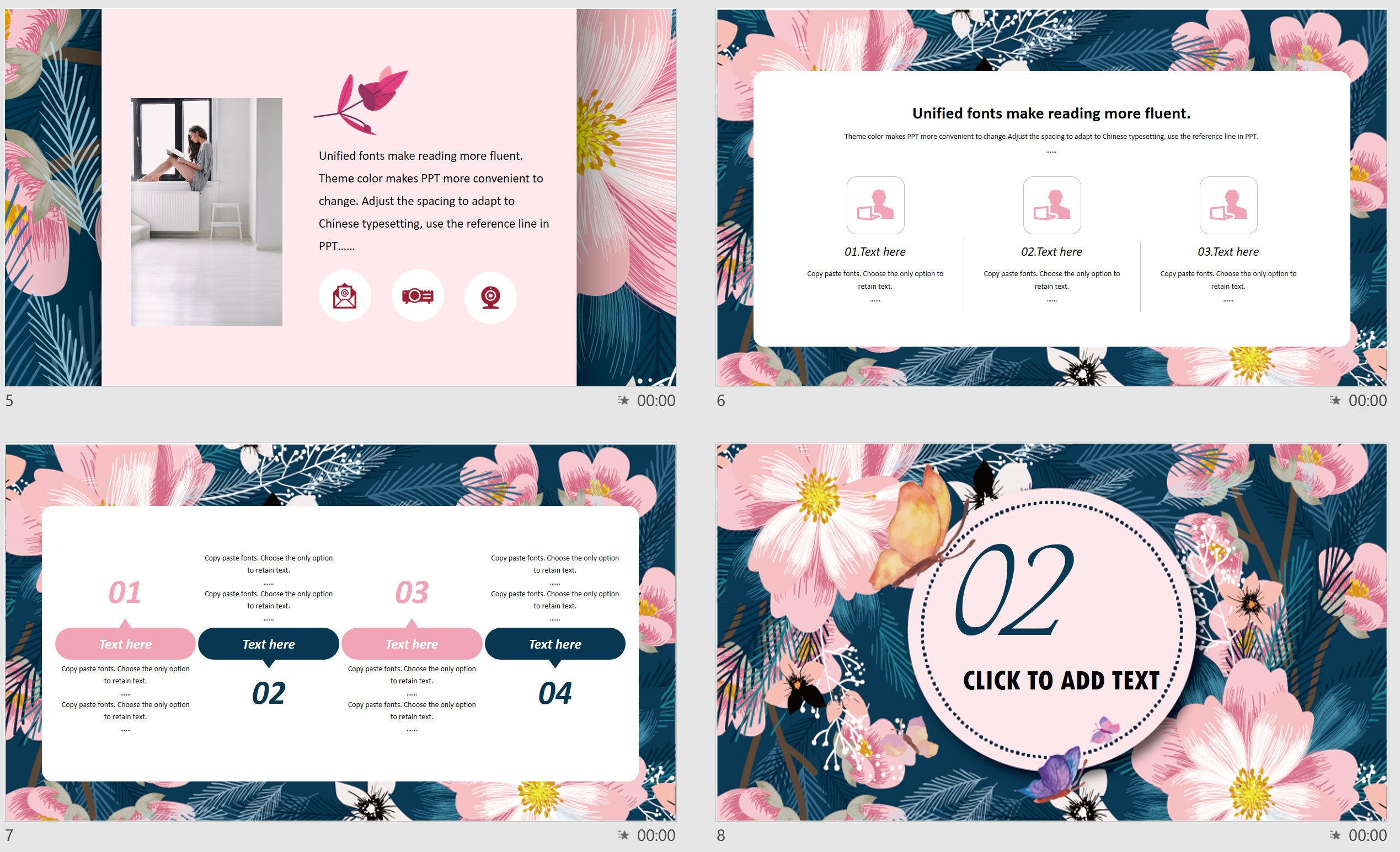 Pink and Blue Floral Powerpoint Template, Feminine Powerpoint, Floral ...