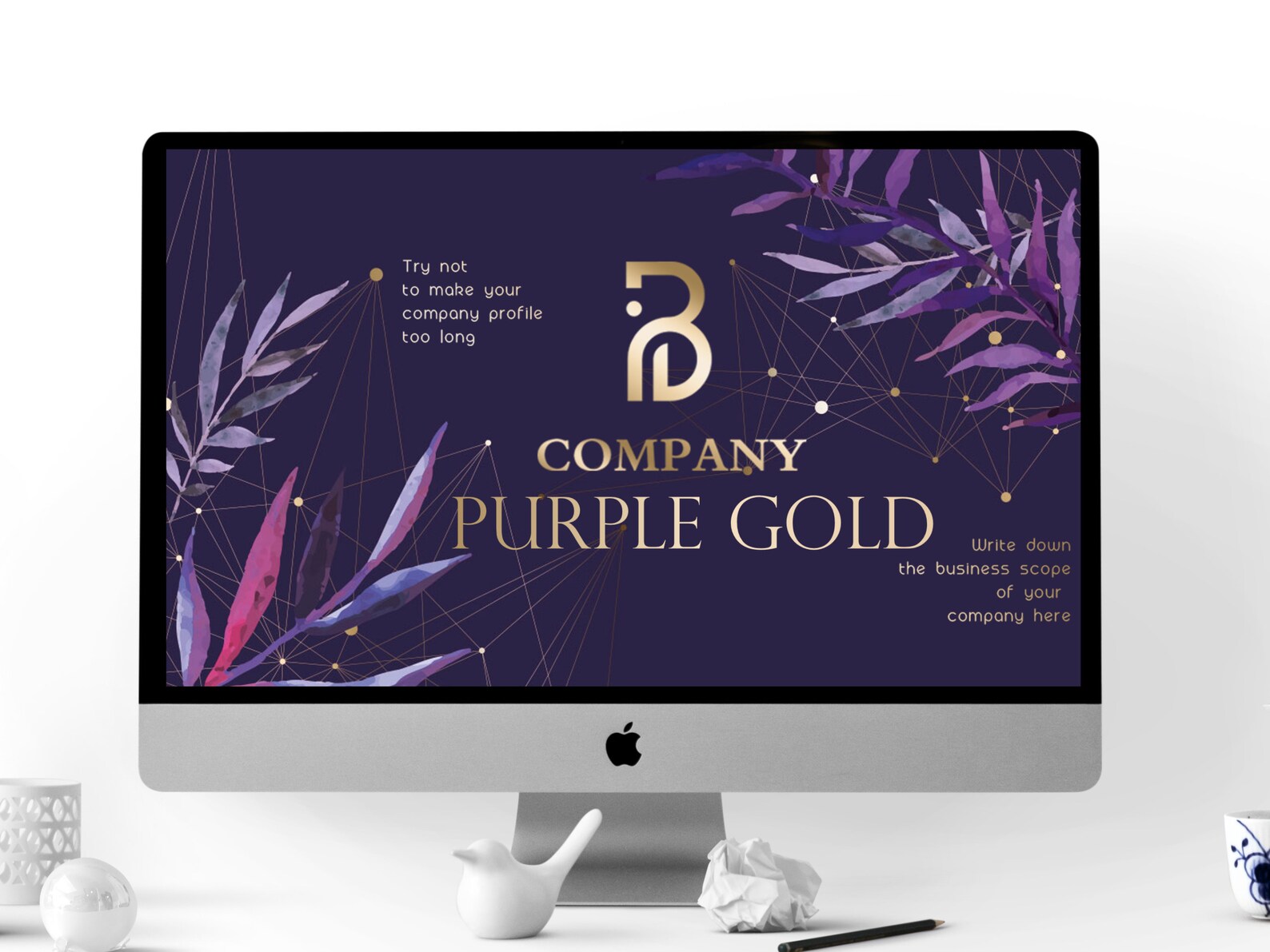 Elegant Purple and Gold Powerpoint Template, Business Powerpoint, Dark ...