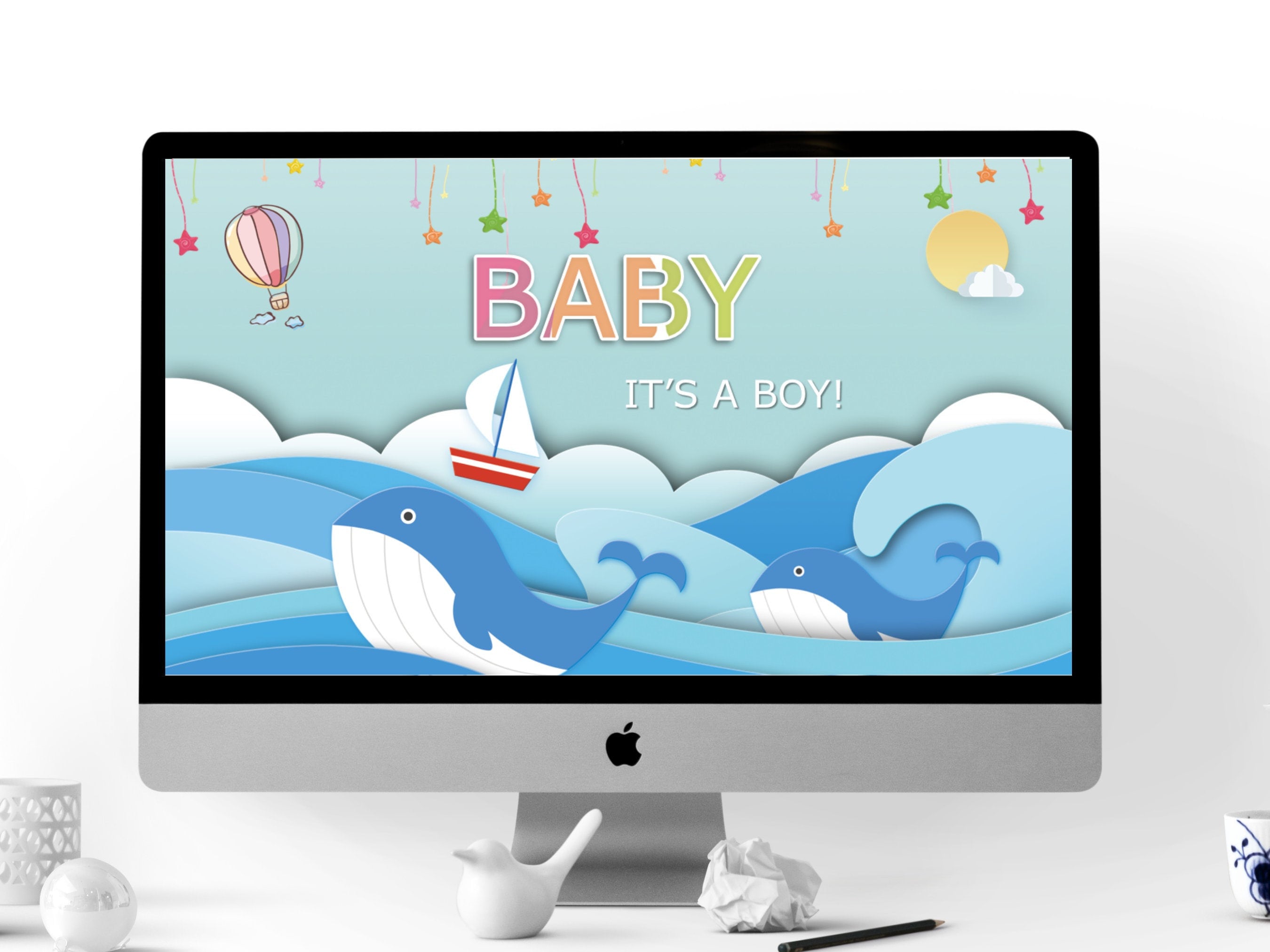 Blue Baby Shower Slideshow, Birthday Powerpoint Template, Blue ...