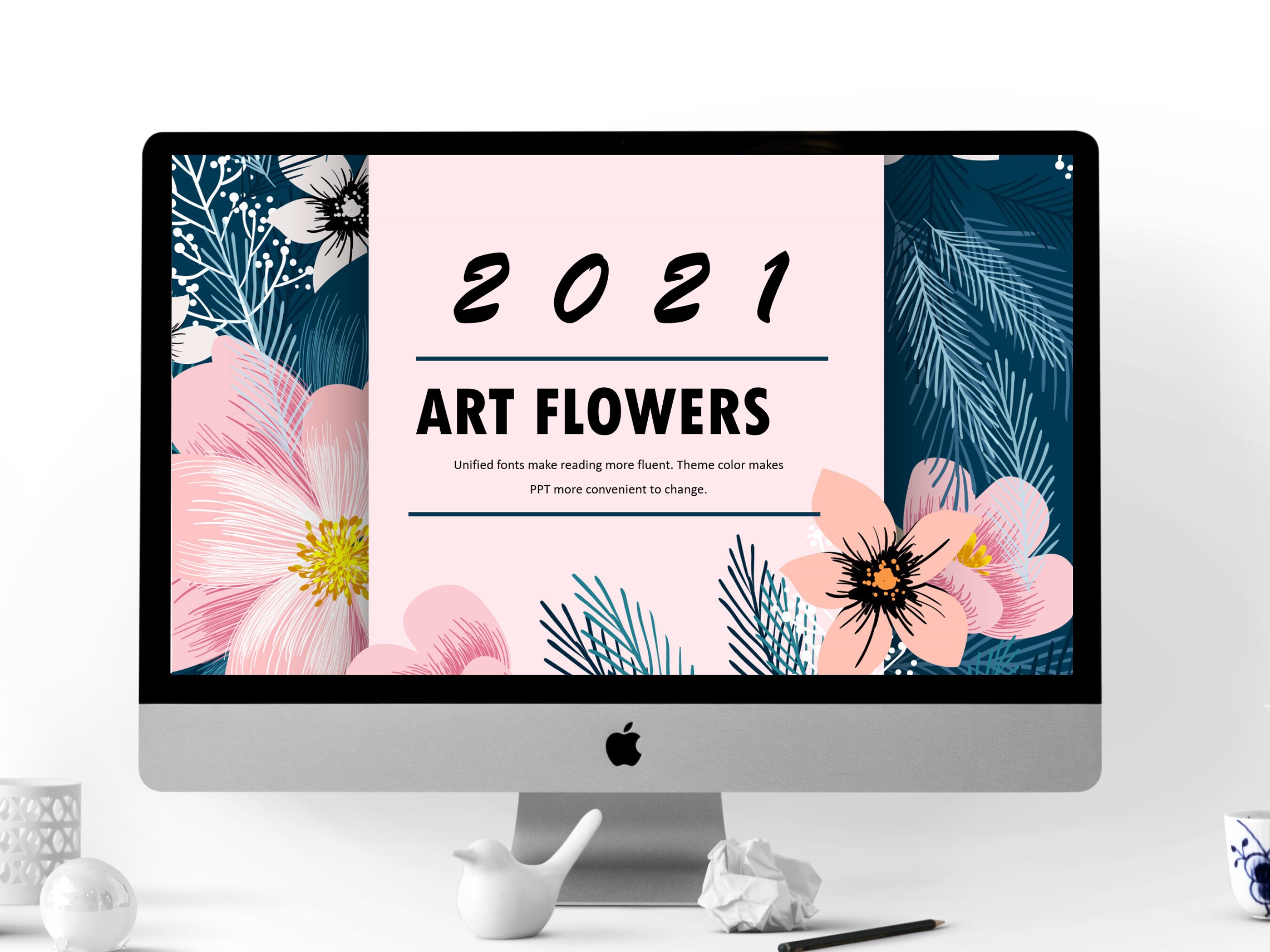 Pink and Blue Floral Powerpoint Template, Feminine Powerpoint, Floral ...