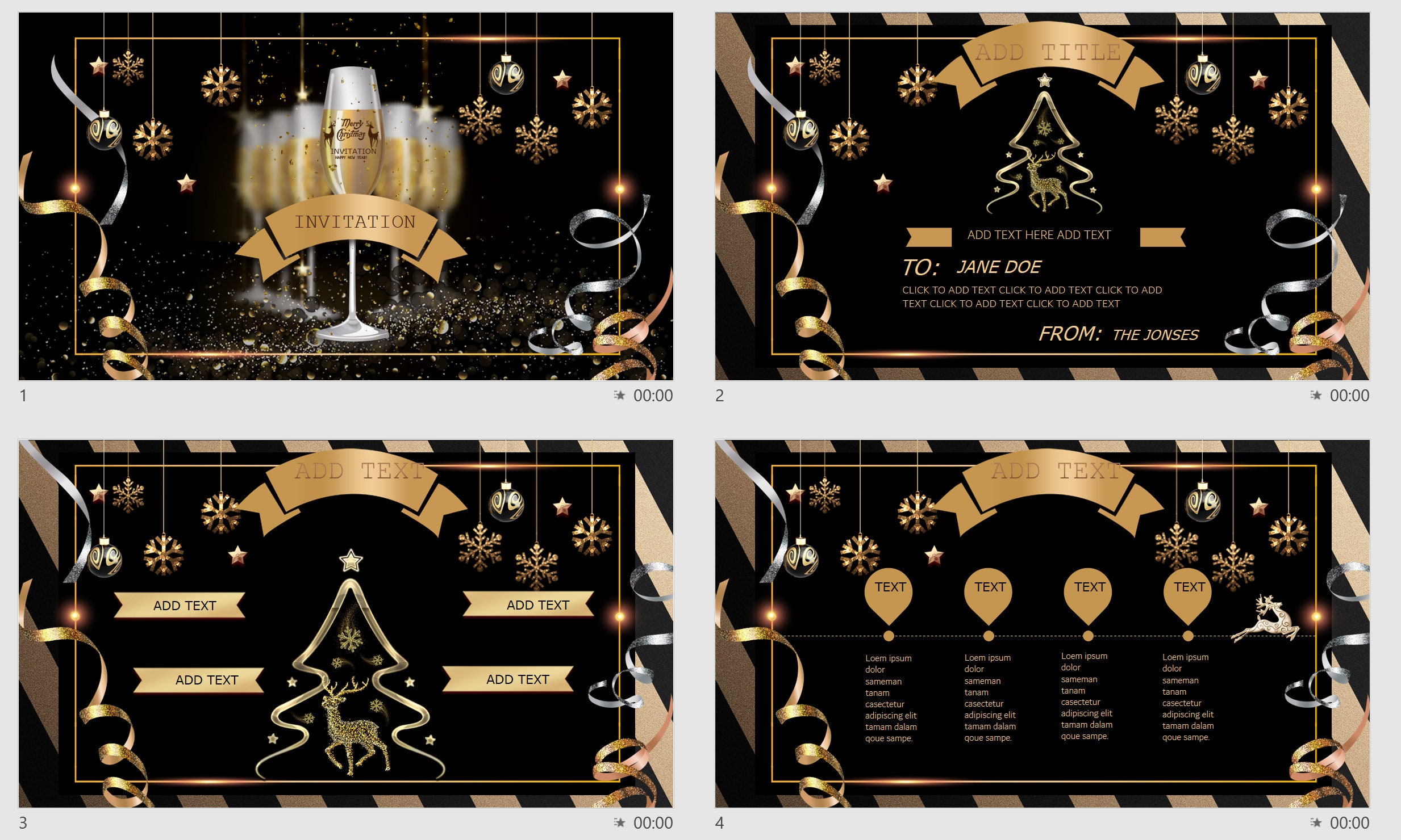 Christmas Invitation Powerpoint Template, Merry Christmas PPT, Gold ...