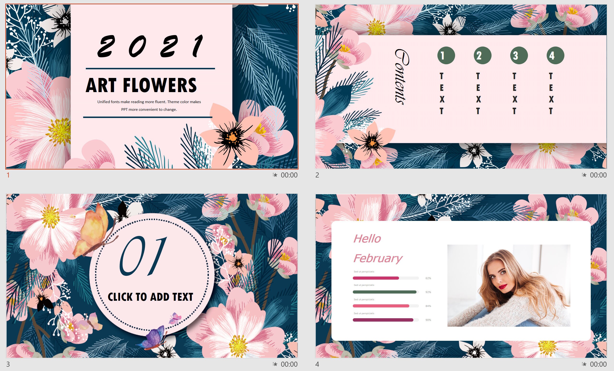 Pink and Blue Floral Powerpoint Template, Feminine Powerpoint, Floral ...