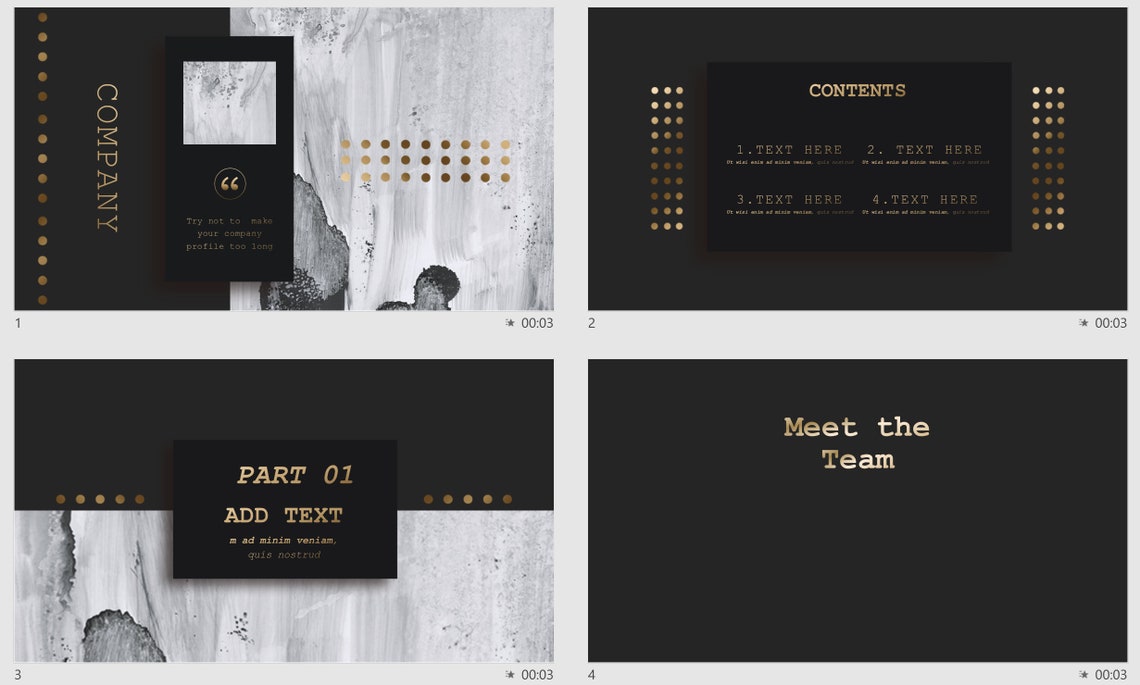 Black Grey Gold Powerpoint Template Business Powerpoint - Etsy