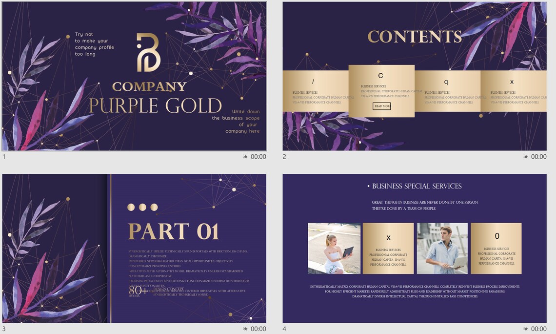 Elegant Purple and Gold Powerpoint Template, Business Powerpoint, Dark ...