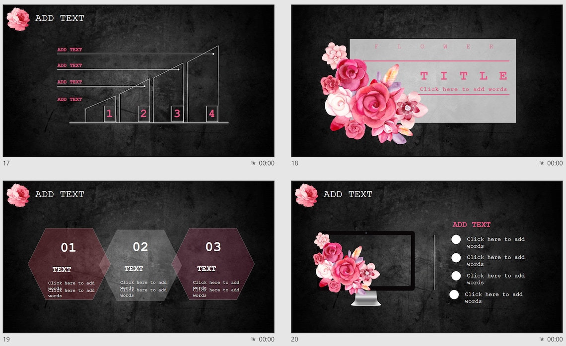 Pink Black Rose Powerpoint Template Beautiful Pink Flowers on | Etsy