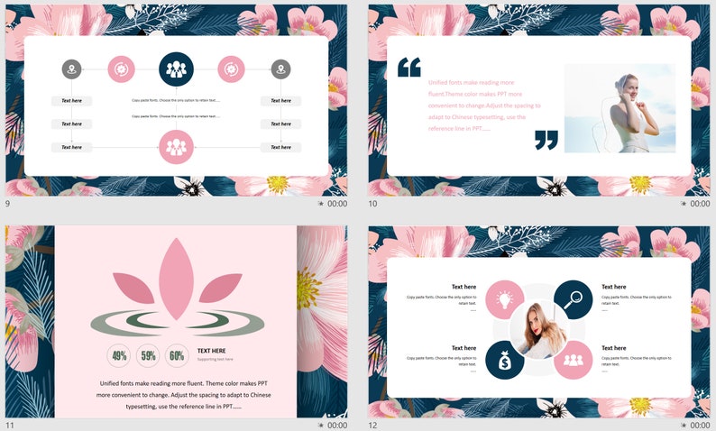 Pink and Blue Floral Powerpoint Template, Feminine Powerpoint, Floral ...
