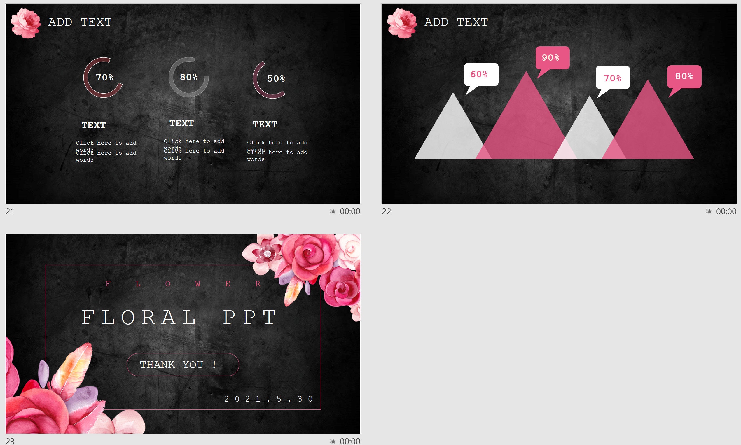 Pink Black Rose Powerpoint Template, Beautiful Pink Flowers on Black ...