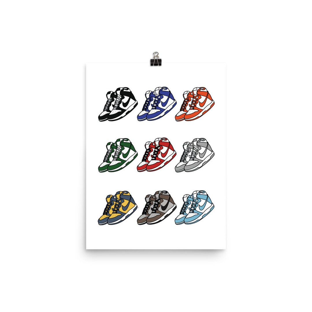 Nike Dunk-high Collection Poster | Sneakerhead Art | Nike SB Dunk Shoes ...