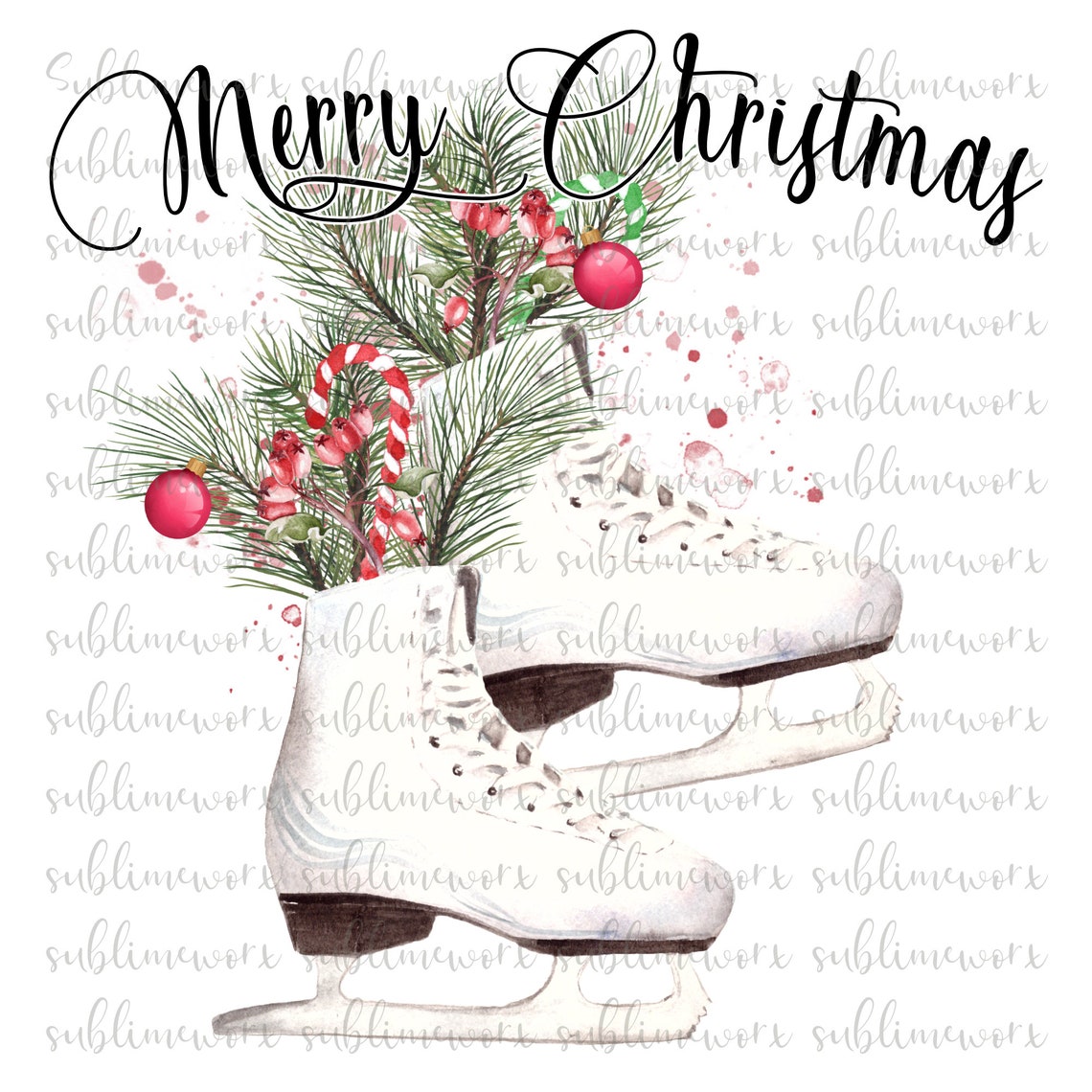 Merry Christmas Christmas greenery in ice skates/PNG/Christmas | Etsy