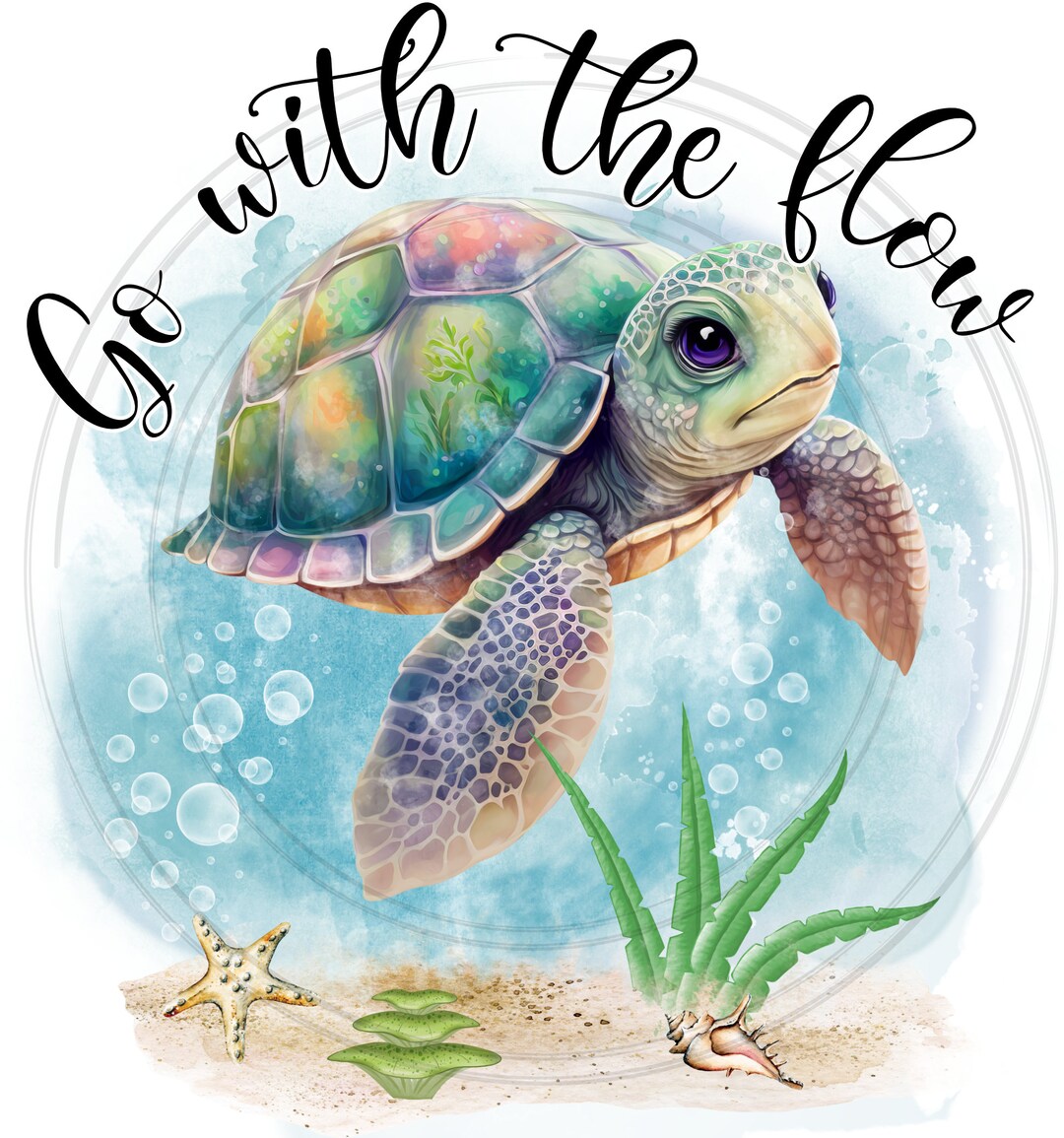 Go With the Flow, Png, Sea Turtle, Sublimation Design, Instant Download ...