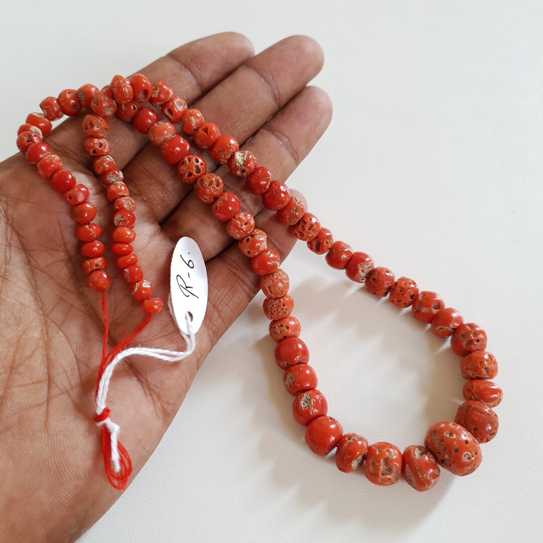 Antique Italian Red Coral Rondell Shape Loose Beads Vintage Coral Beads ...