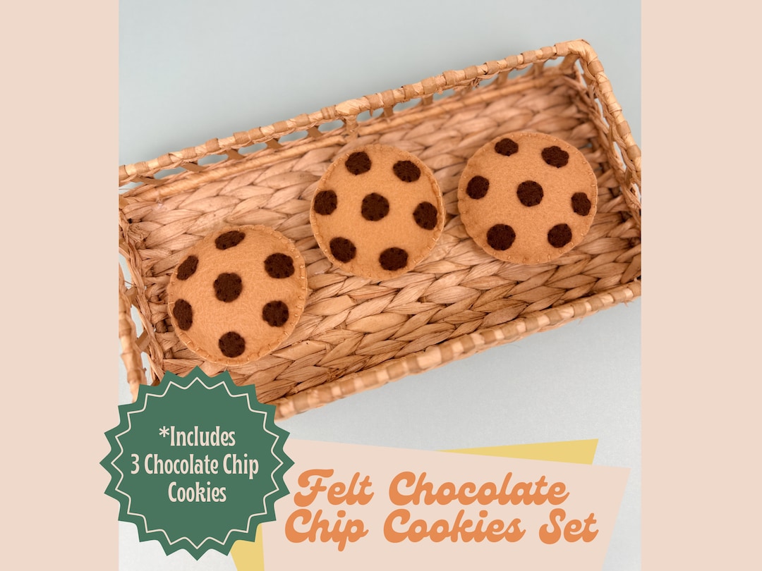 Felt Chocolate Chip Cookies (set of 3), Play Kitchen, Pretend Bakery ...