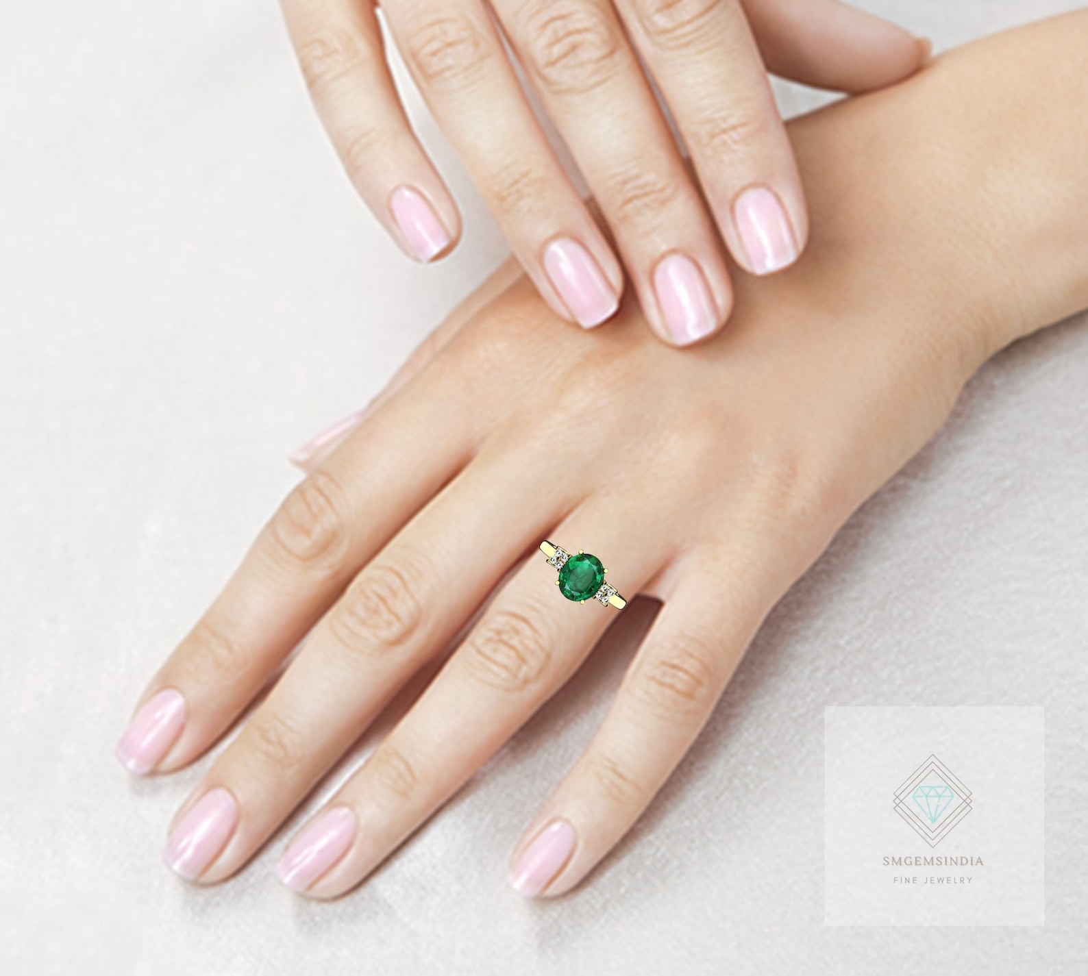 May Birthstone Oval Emerald And Diamond Engagement Ring / | Etsy